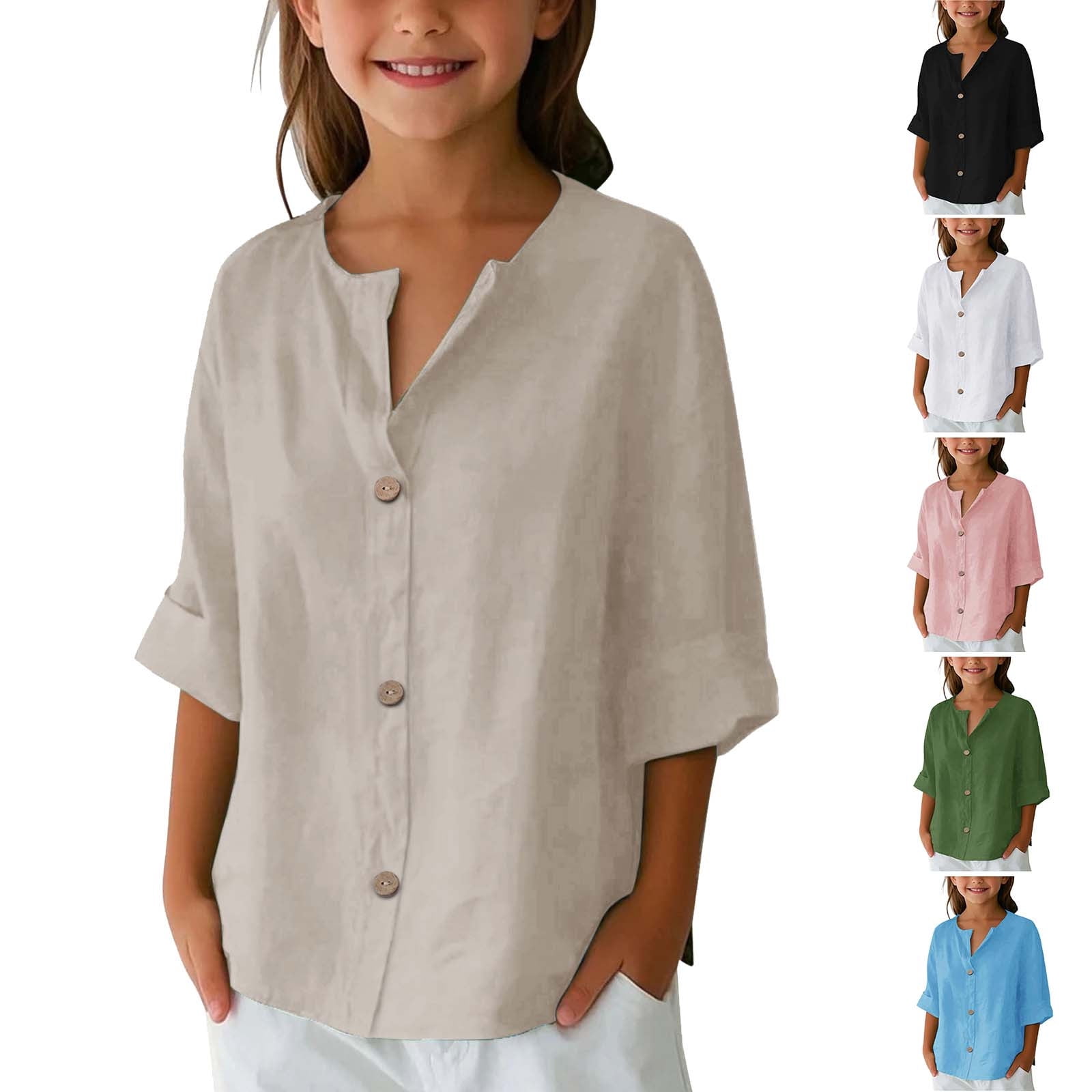 abtuhar Girls Shirts,Shirts for Girls,Girls 3/4 Sleeve Shirt Linen ...