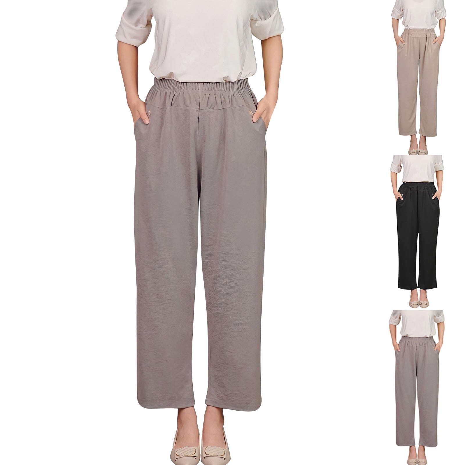abtuhar Women's Pants,Pants for Women,Womens Solid Color Cropped Pants ...