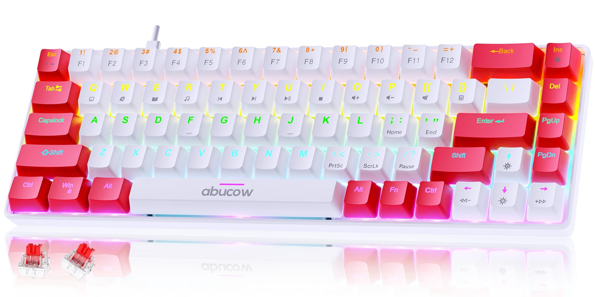 abucow 68-Key Mechanical Keyboard with Colorful Backlight 60% Gaming ...