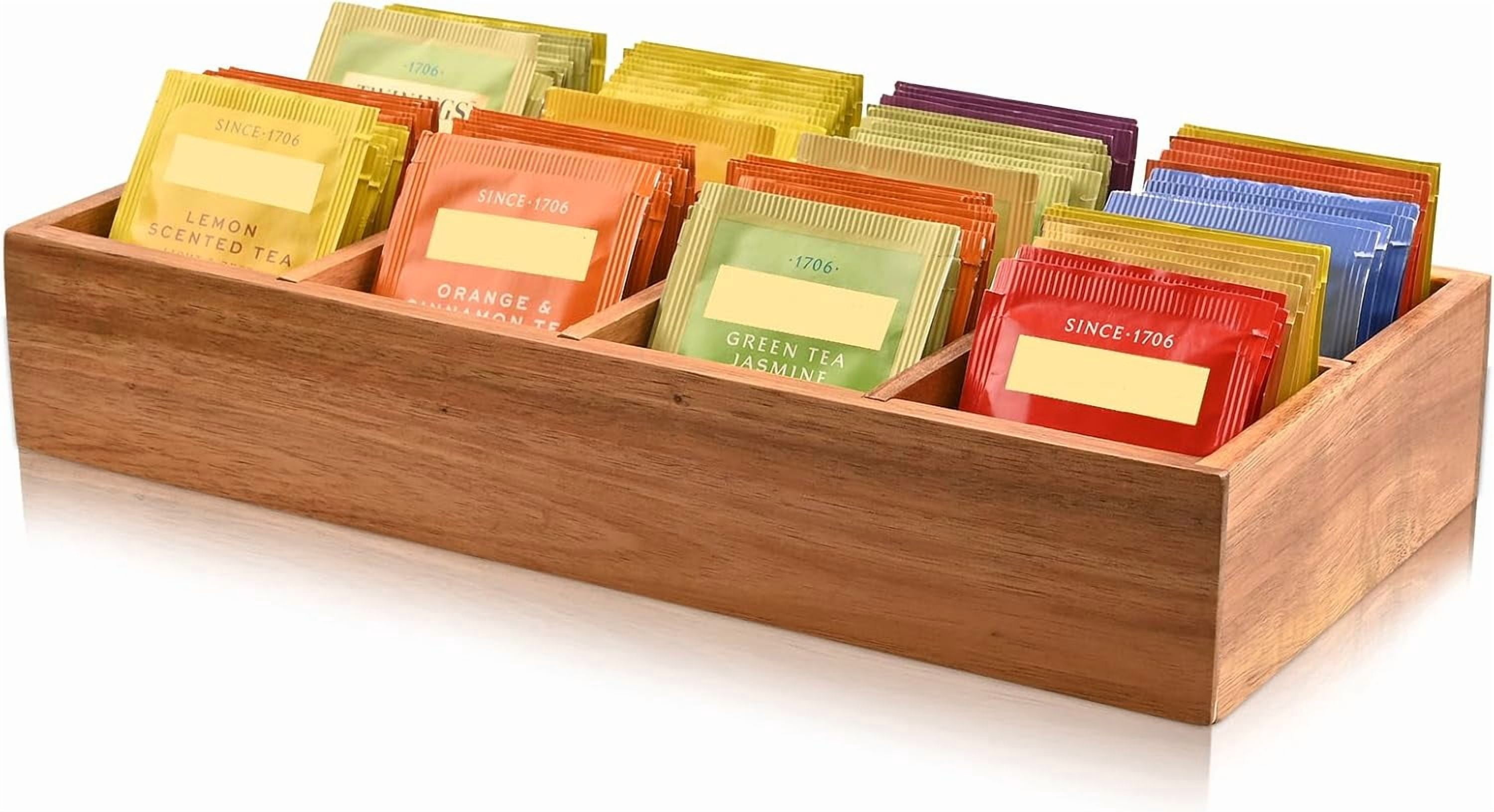 Acacia Wood Tea Bag Organizer with 8 Slots – Tea Bag Holder and Tea ...