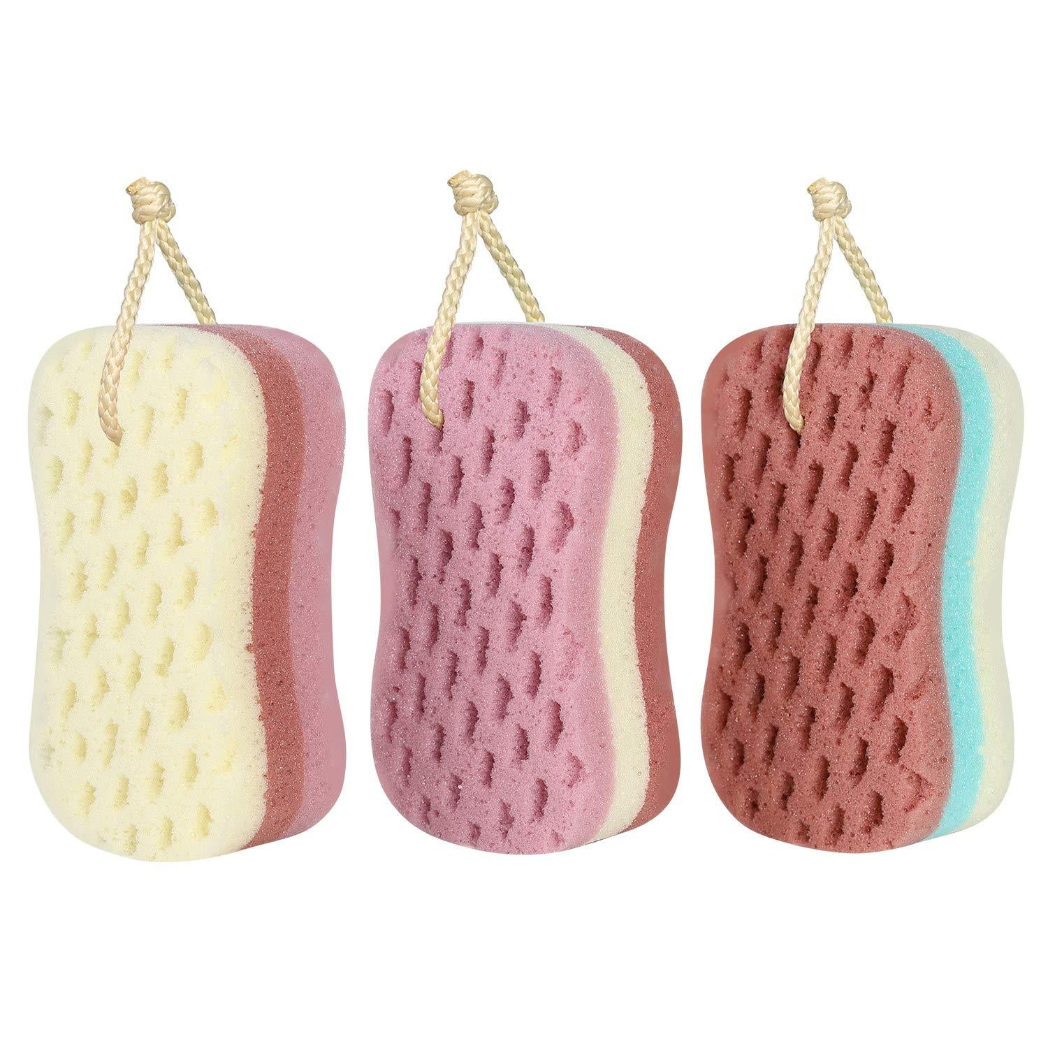 KECUCO 3 Pieces Bath Sponge for Women, Men, Kid's, Sponge Loofah Body ...