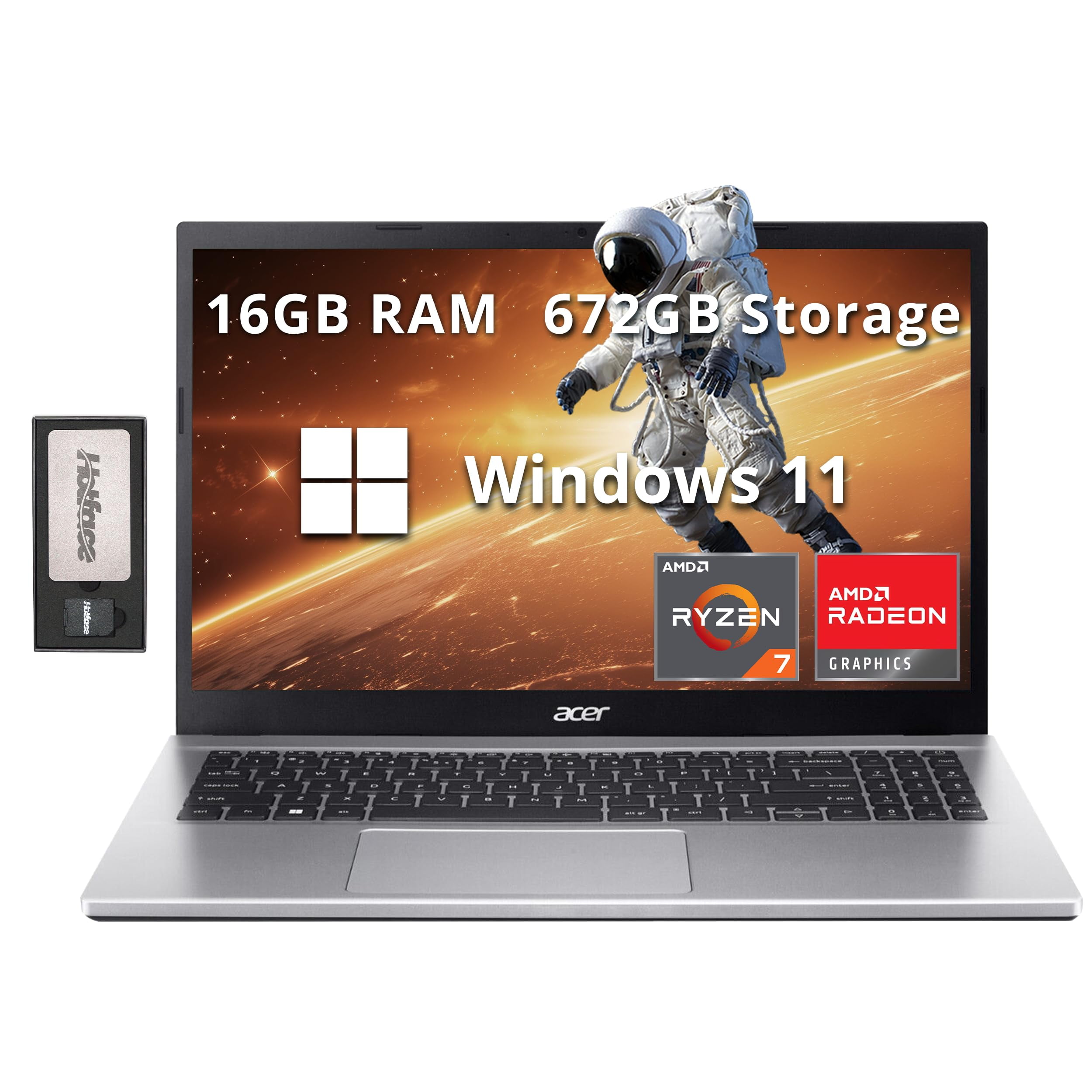 acer Aspire 3 15.6" FHD Laptop, AMD Ryzen 7 5700U, 16GB RAM, 672GB ...