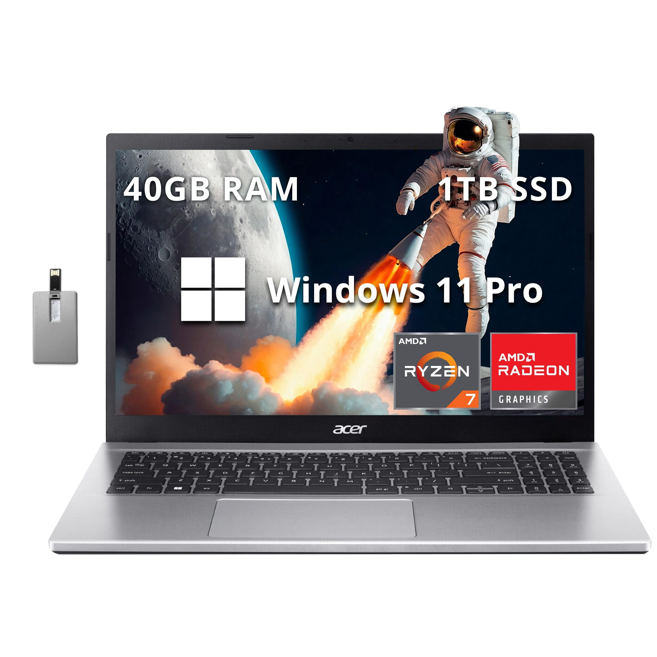 acer Aspire 3 15.6" FHD Laptop, AMD Ryzen 7 5700U Processor, 40GB RAM, 1TB SSD, AMD Radeon ...