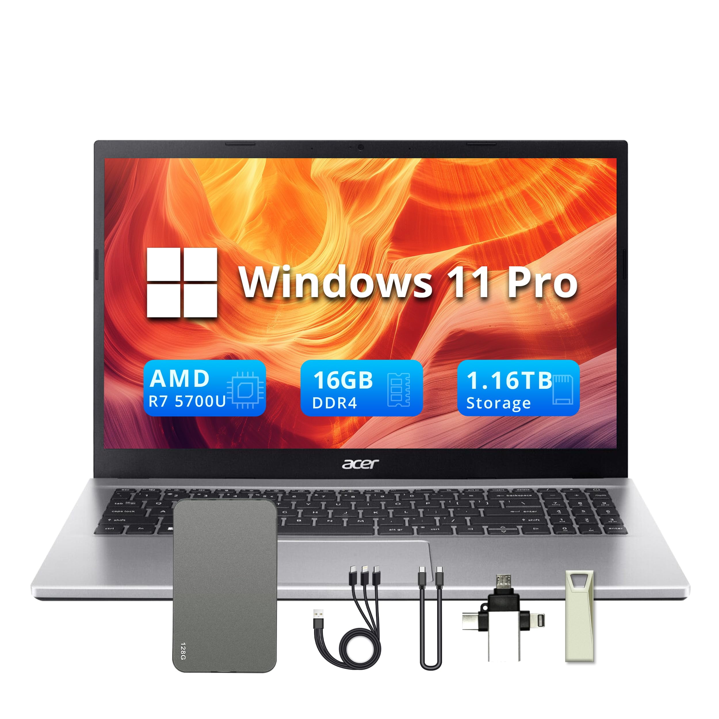 acer Aspire 3 Laptop, 15.6" FHD Dispaly, 16GB RAM, 1.16TB Storage(1TB SSD & 160GB Docking ...