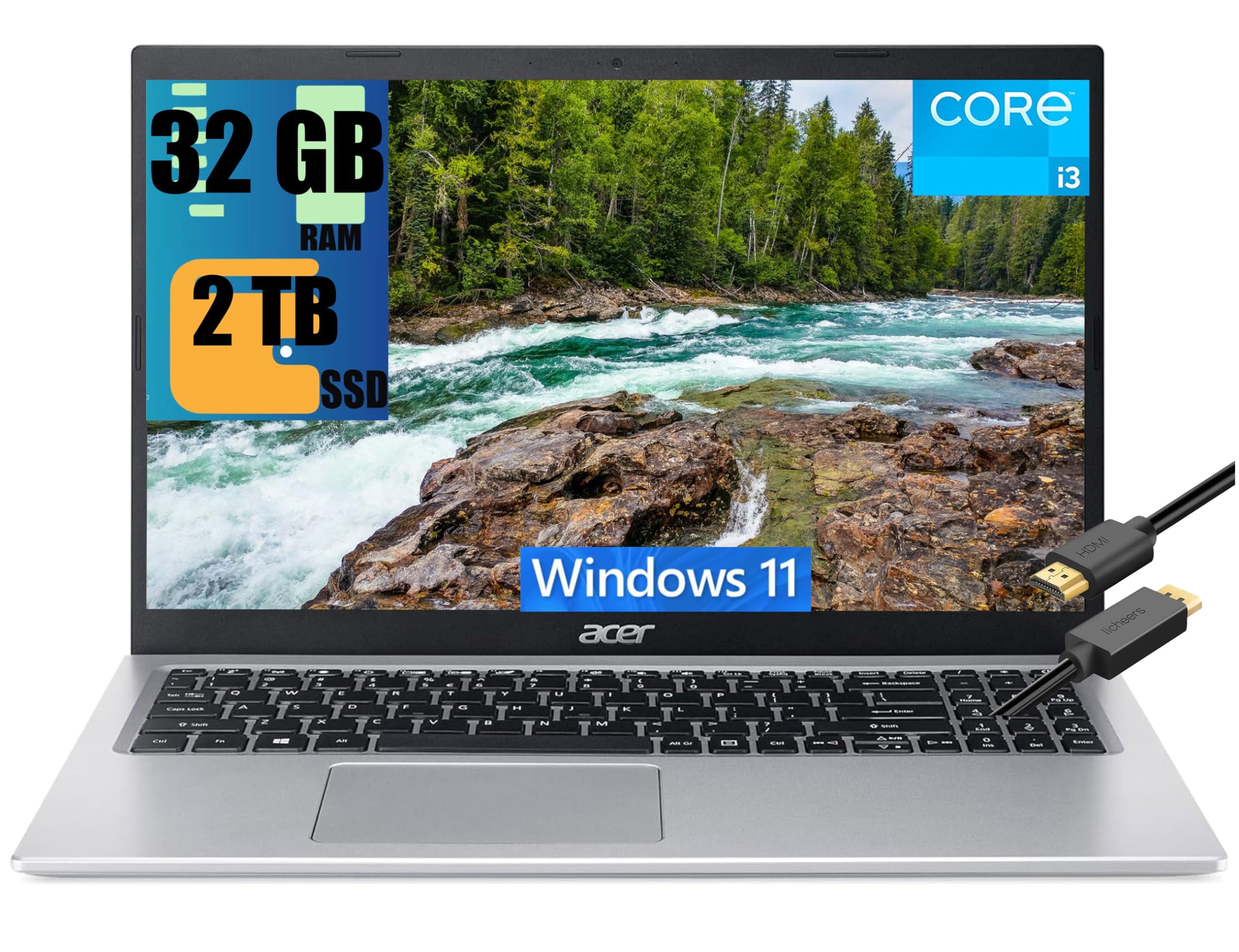 acer Aspire 5 15 Slim Laptop, 15.6" Full HD Display, 11th Gen Intel i3 ...