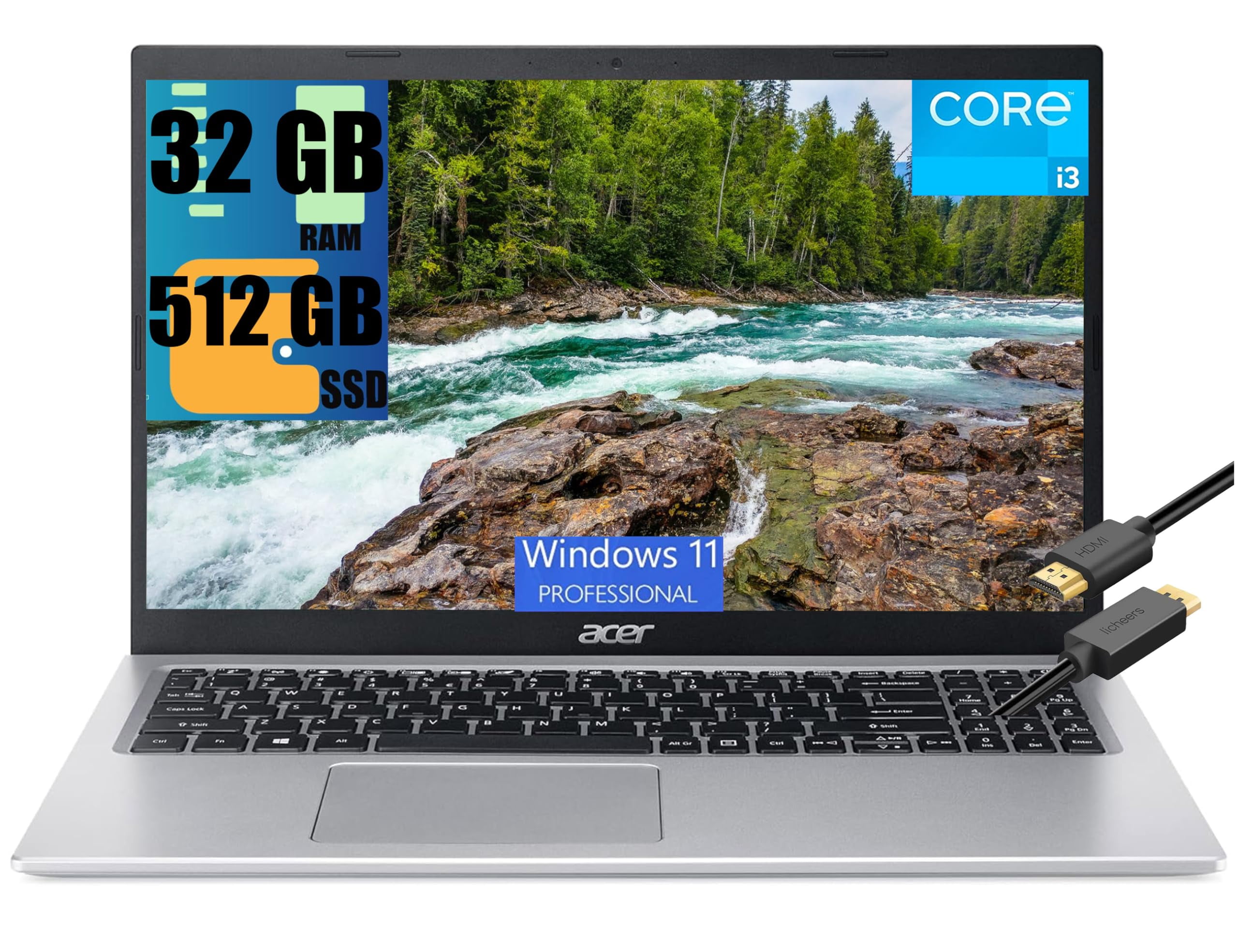 acer Aspire 5 15 Slim Laptop, 15.6" Full HD Display, 11th Gen Intel i3 ...