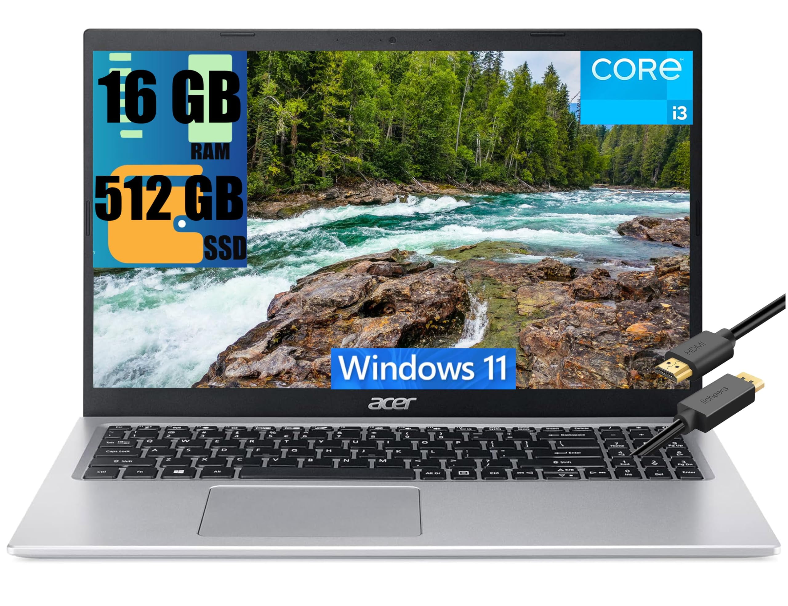 acer Aspire 5 15 Slim Laptop, 15.6" Full HD Display, 11th Gen Intel i3 ...