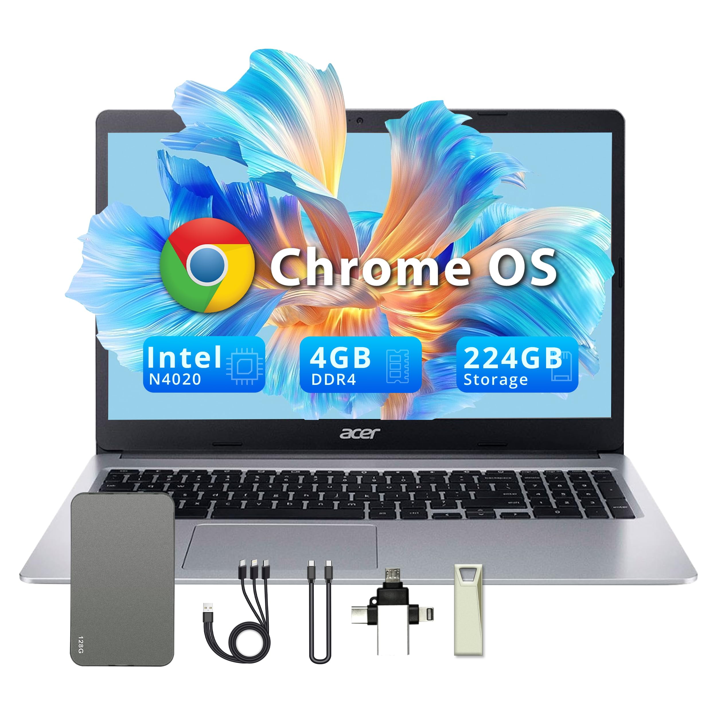 acer Chromebook 315 15.6" HD Laptop, 4GB LPDDR4 RAM, 224GB Storage(64GB ...