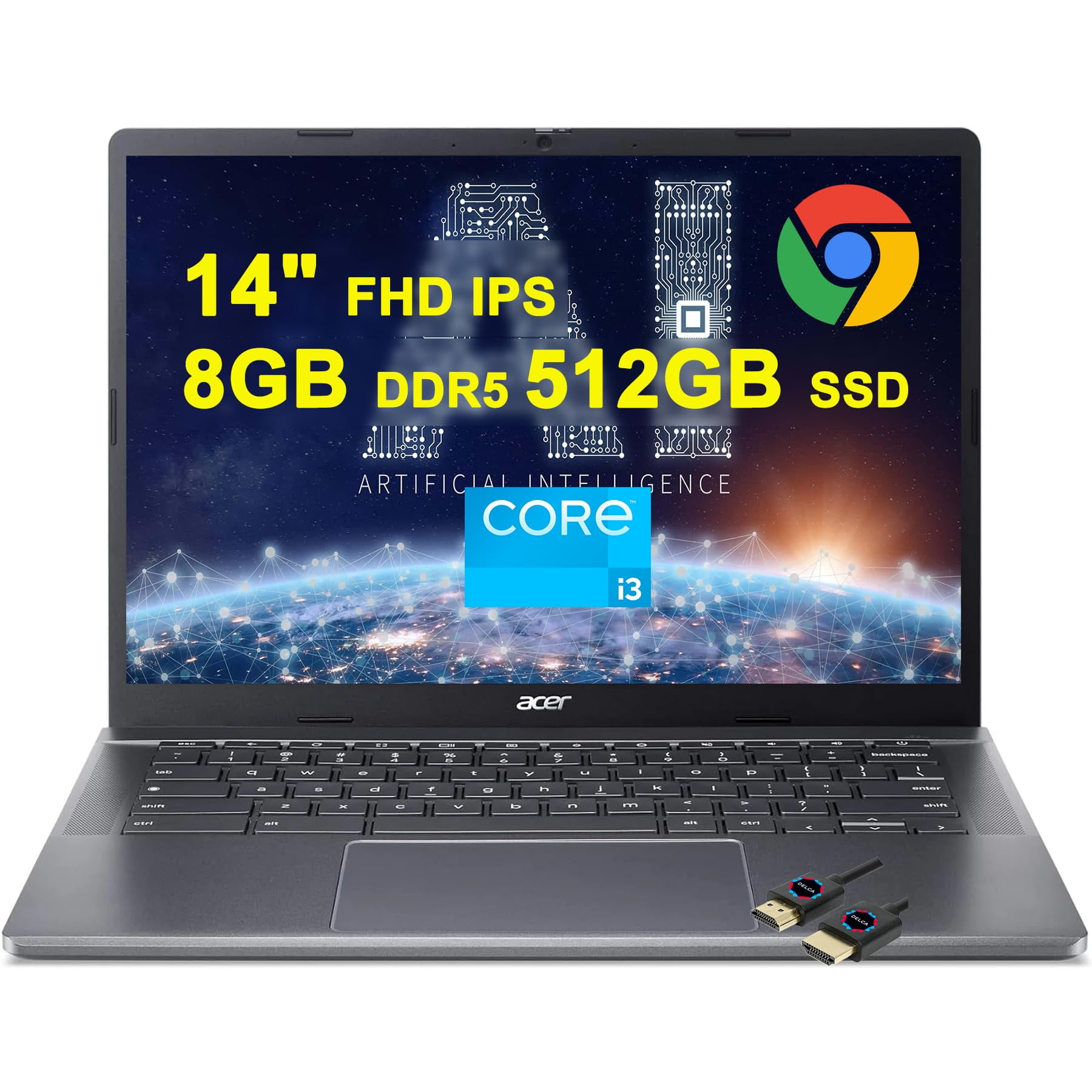 acer Chromebook Plus 514 Google AI Laptop | 14" FHD IPS Multi-Touch ...