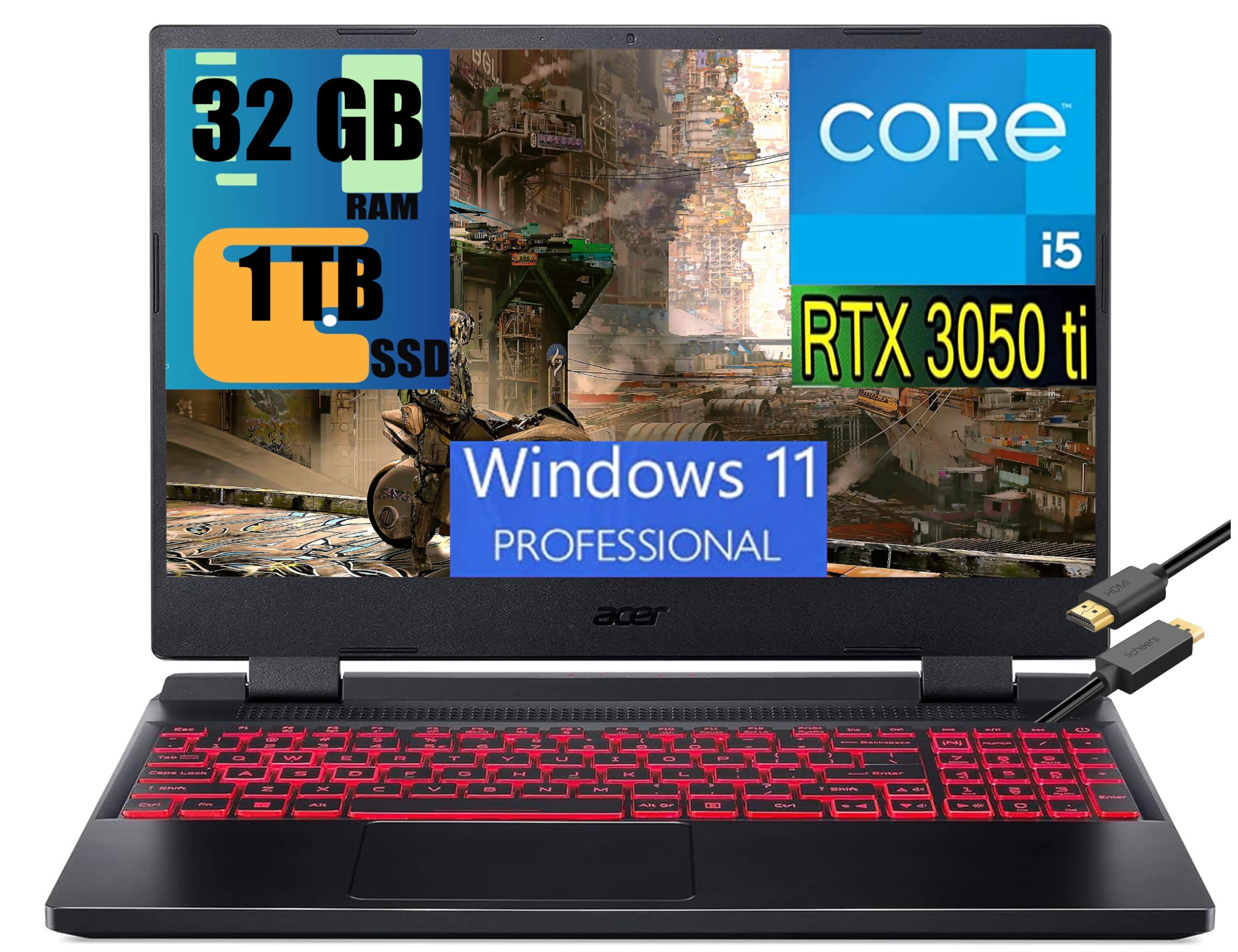 acer Nitro 5 15 Gaming Laptop, 15.6" FHD 144Hz Display, Intel Core i5 ...