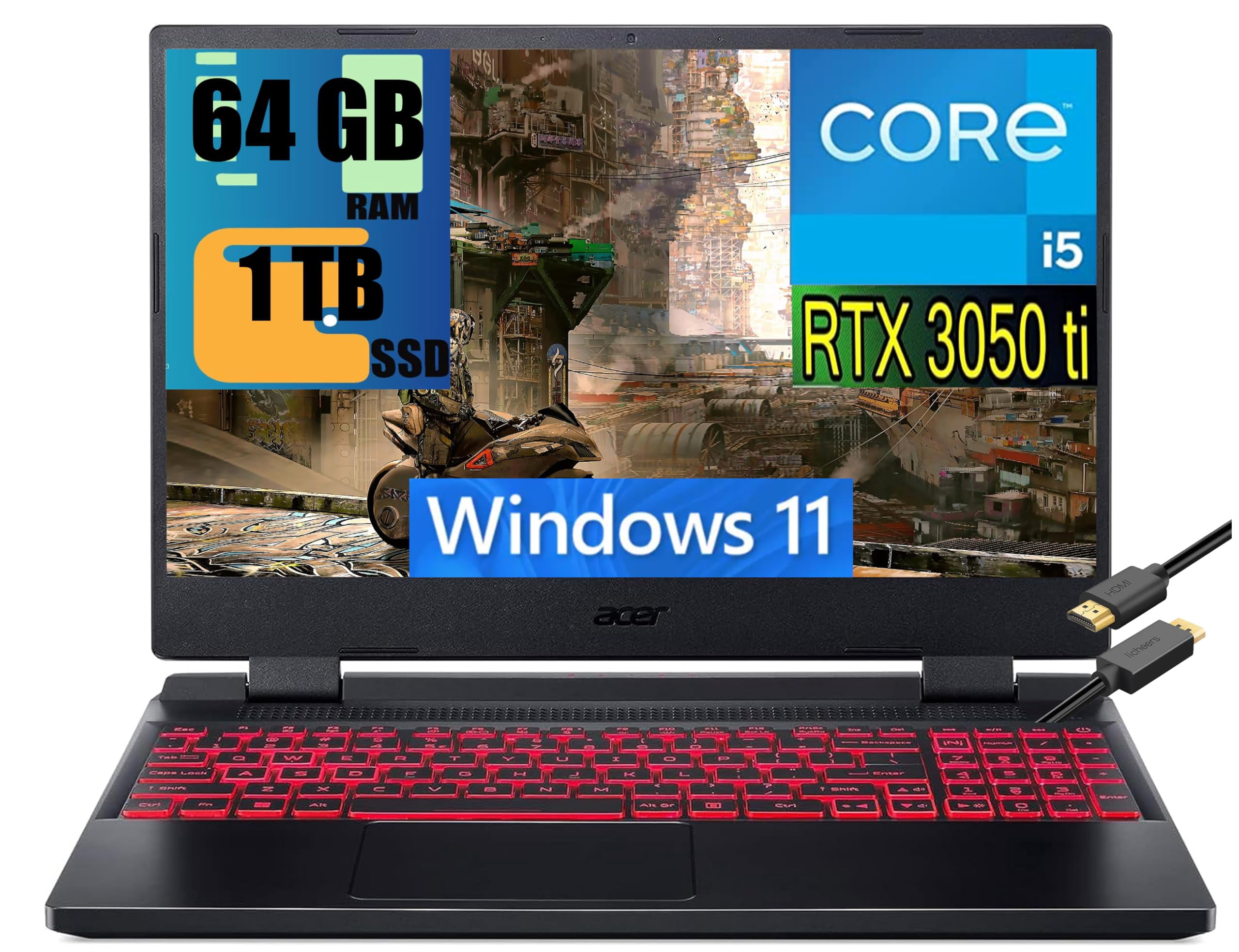 acer Nitro 5 15 Gaming Laptop, 15.6" FHD 144Hz Display, Intel Core i5 ...