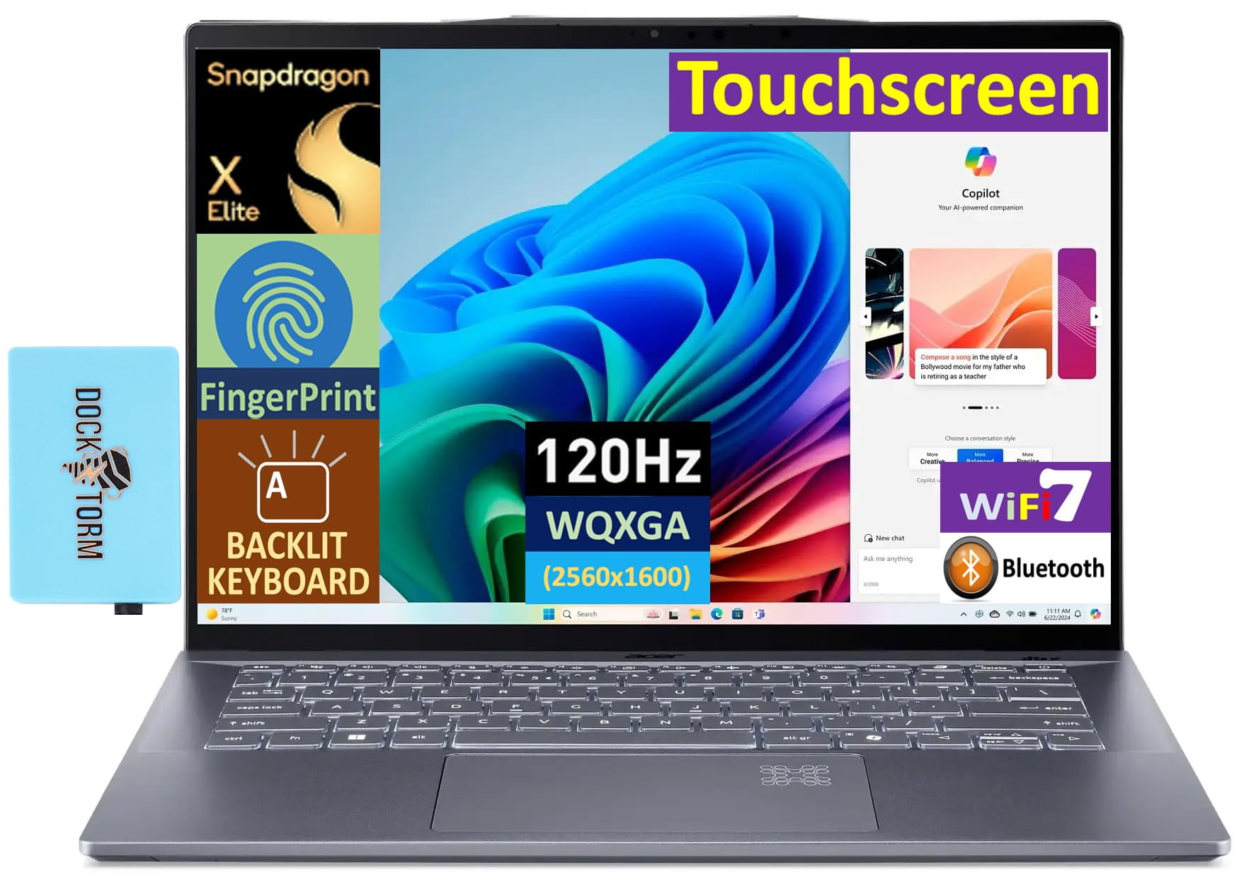 acer Swift 14 AI Laptop 14.5 120Hz Touchscreen IPS WQXGA (> 2K) Display (Snapdragon X Elite X1E ...