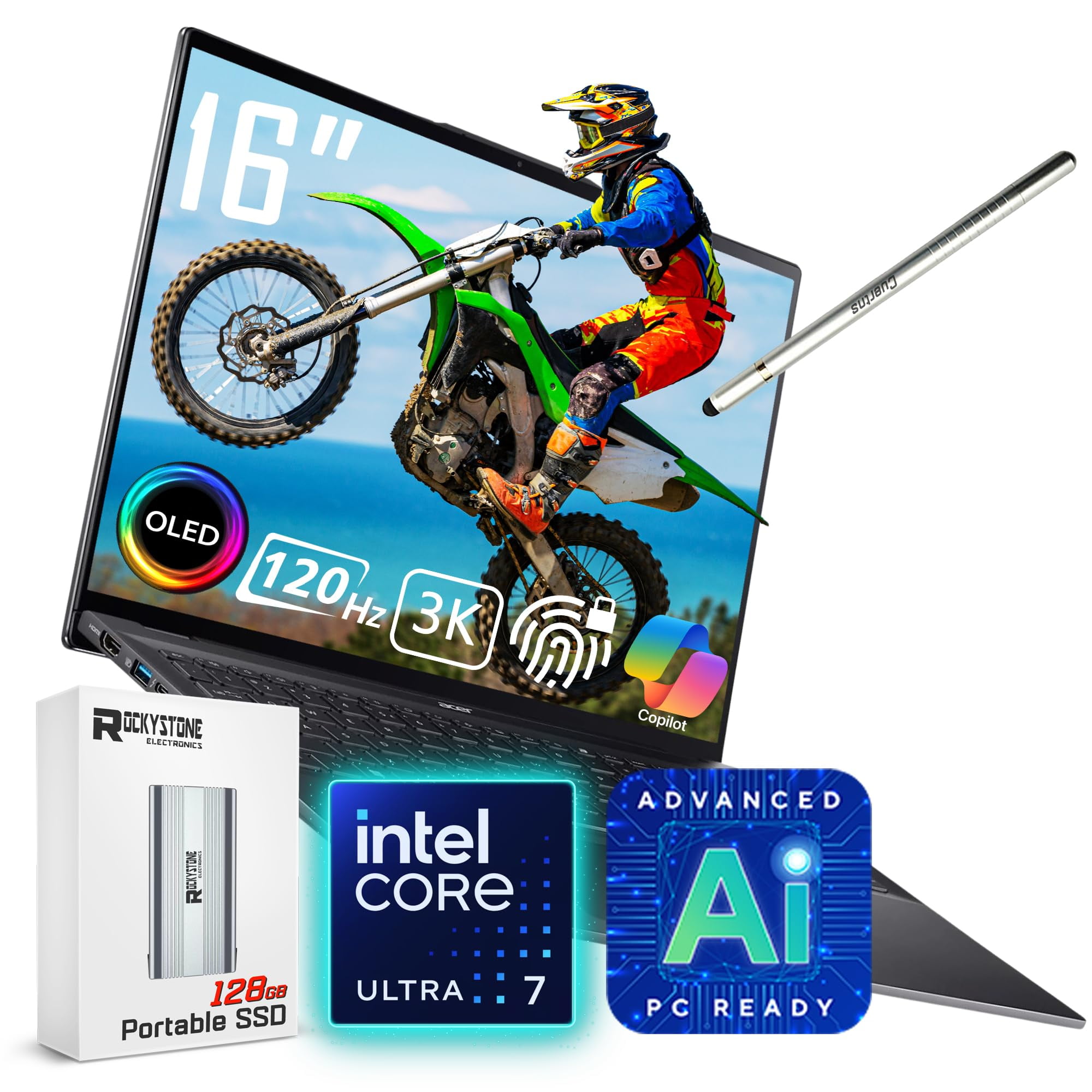 acer Swift AI Laptop, 16" 120Hz 3K OLED Touchscreen, Core Ultra 7 256V ...