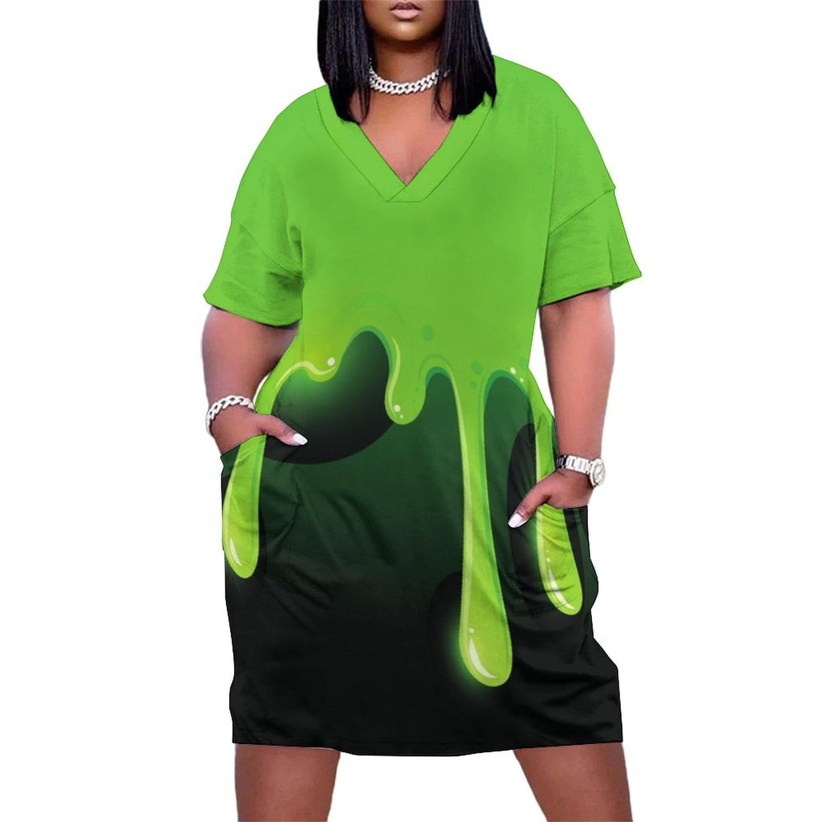acid green slime Loose Pocket Dress Prom gown elegant party dresses for ...