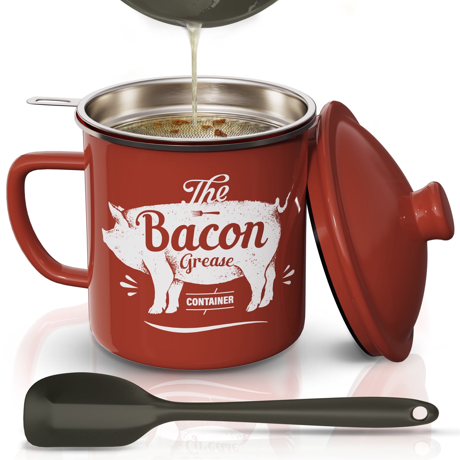 Bacon Grease Container With Strainer, 46OZ Large Enamel Grease ...