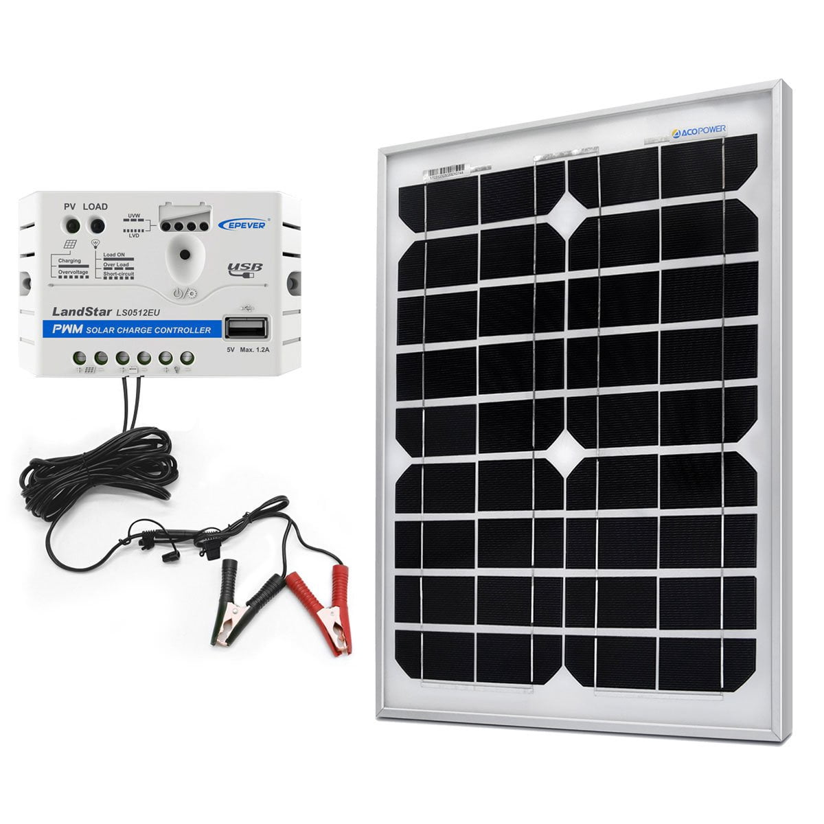 acopower 12v 20w 5a solar charge kit,20w monocrystalline solar panel ...