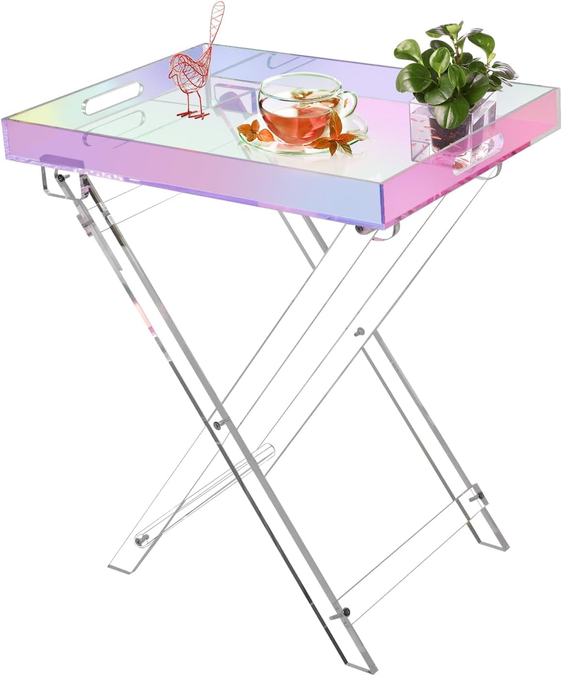 acrylic folding tray table,iridescent acrylic end table,colorful ...