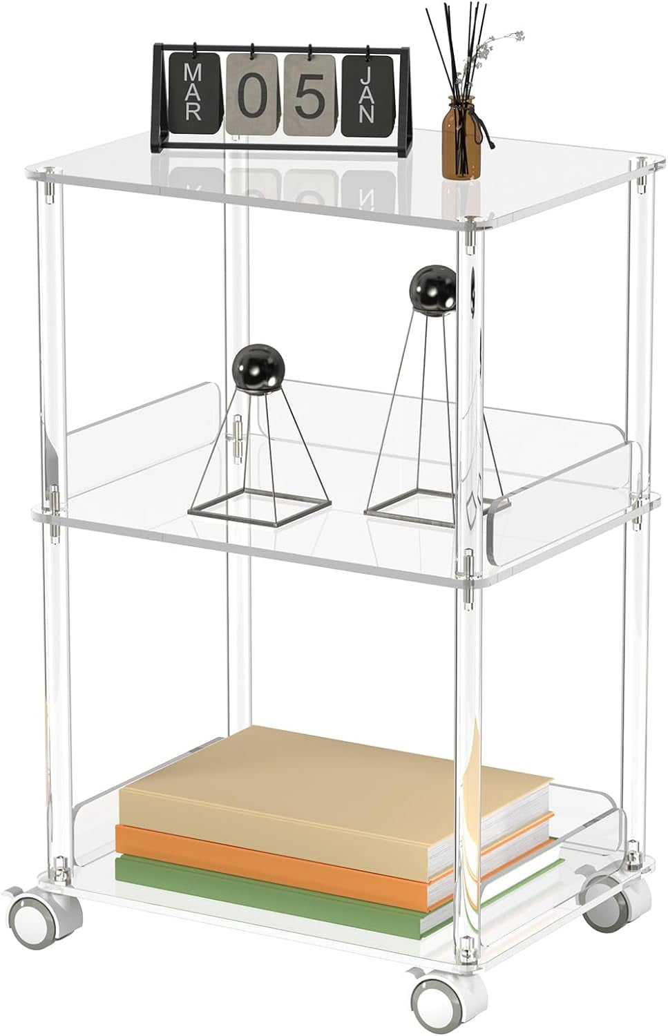 **acrylic rolling side table - 3 tiers end table with lockable wheels ...