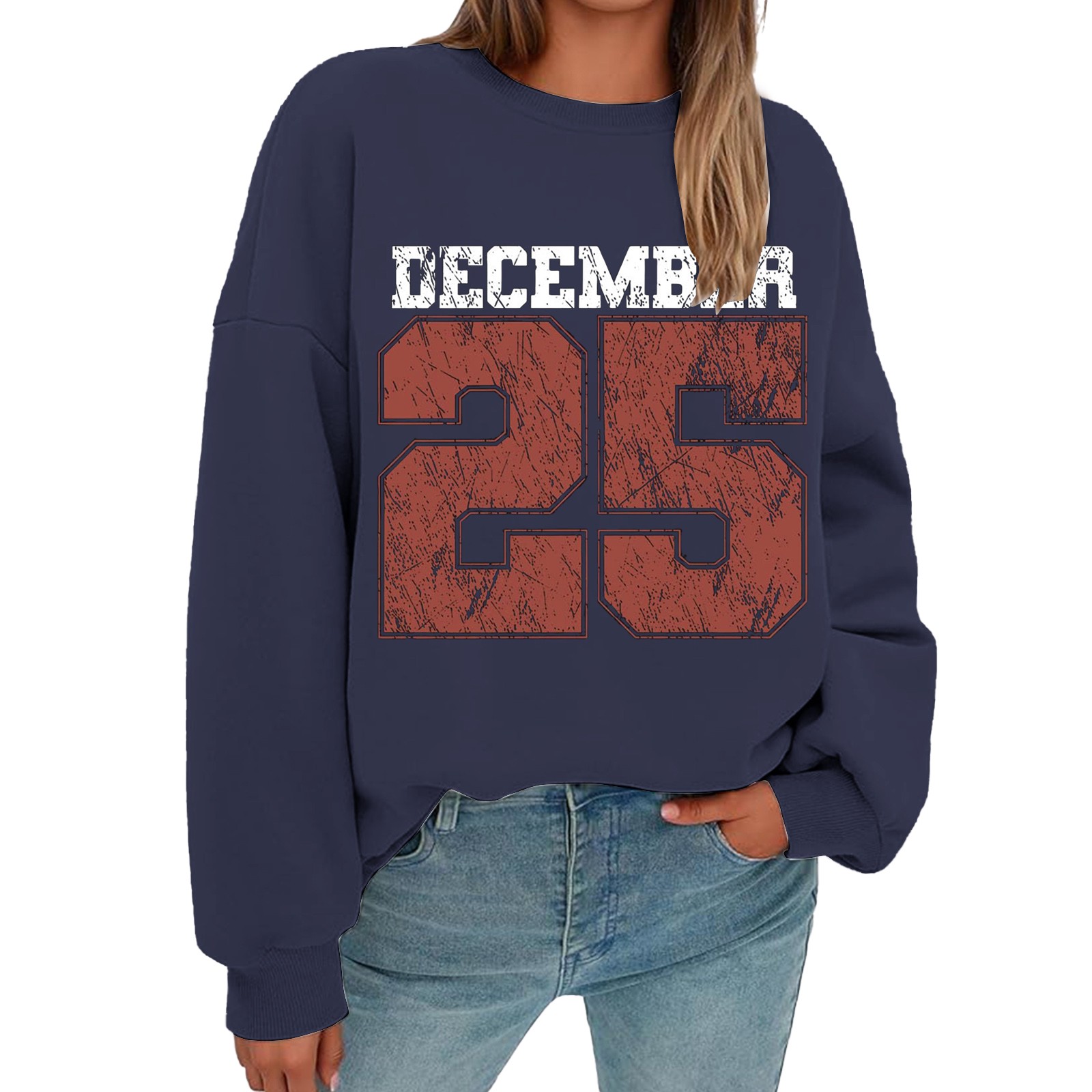 acuever Navy Women's Hoodless Sweatshirt Ladies' Christmas Printed ...