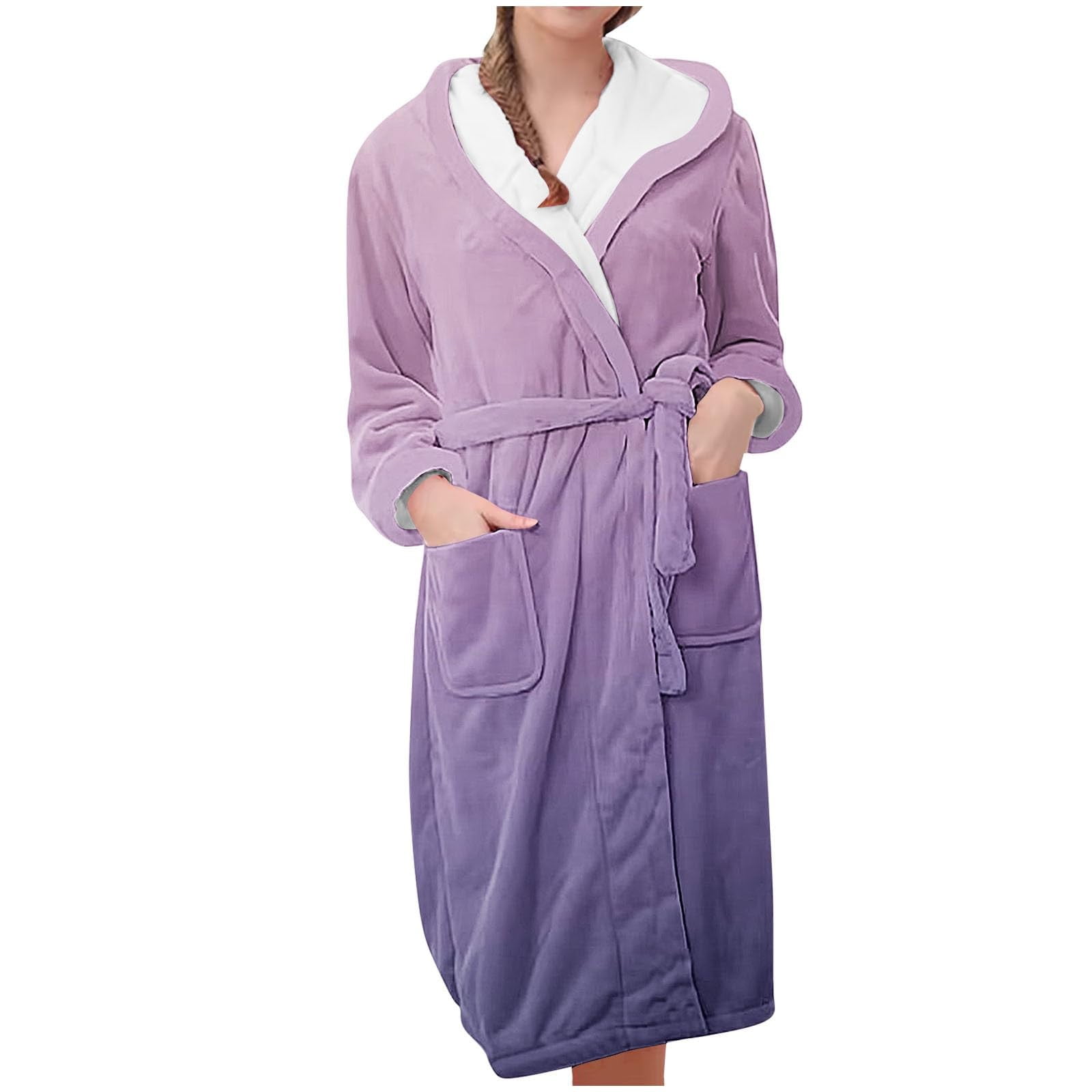acuever Purple Women Robes Women's Fleece Plush Robe Long Warm Plush ...
