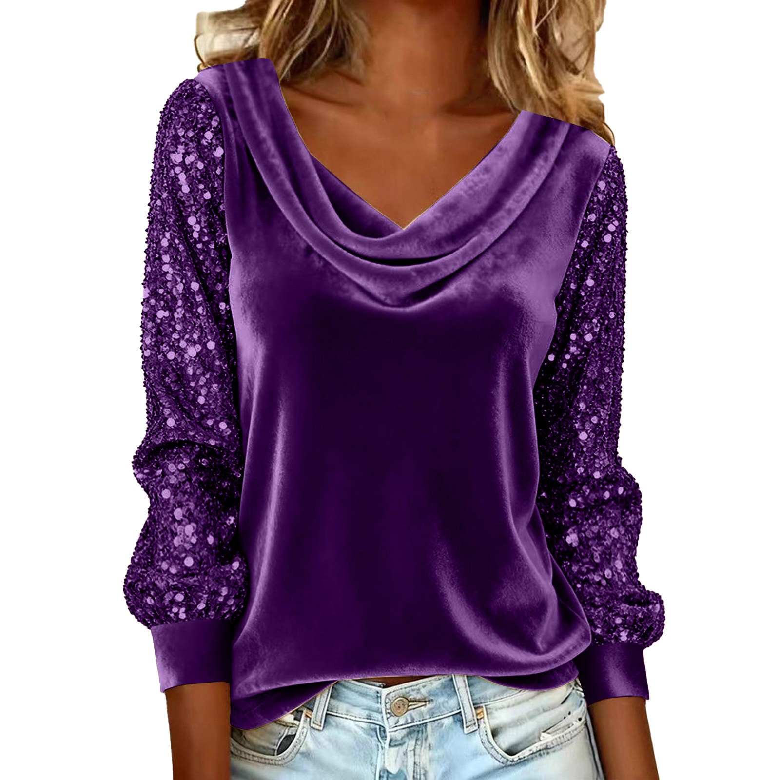WCJM Streetwear Pullover Sweater Purple Women Suede Surface Shirts ...
