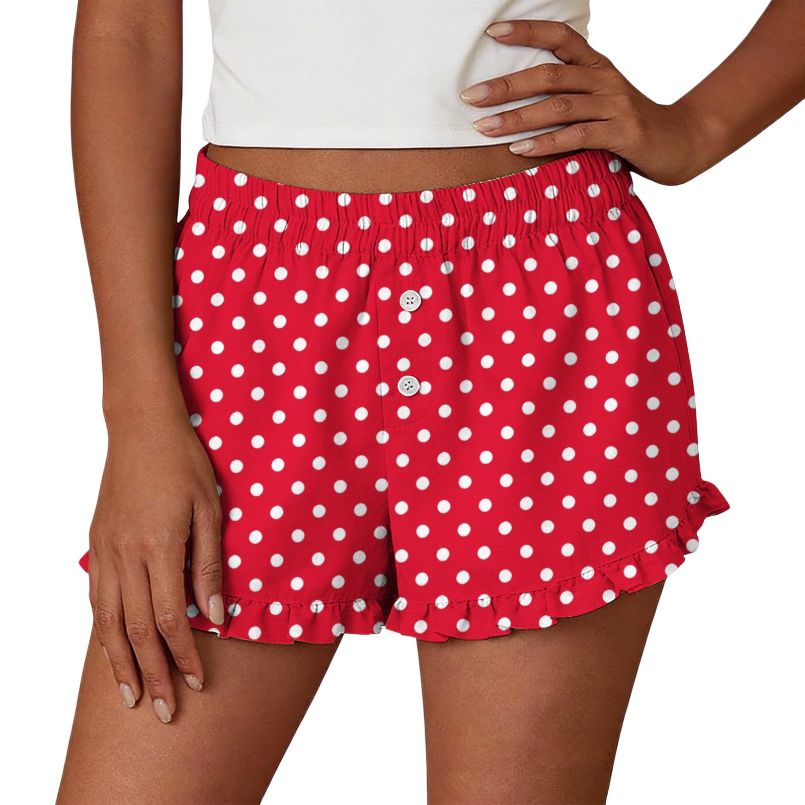 acuever Womens Casual Loose Polka Dot Pattern Drawstring Shorts with ...