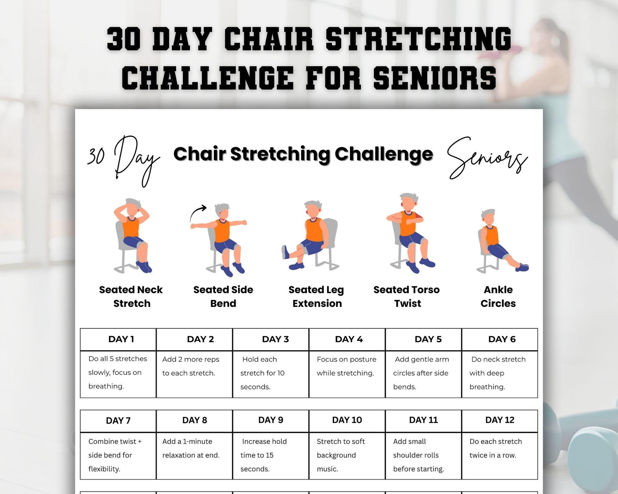 ad 30 Day Chair Exercise Plan Poster, Gentle Sitting Exercise Poster ...