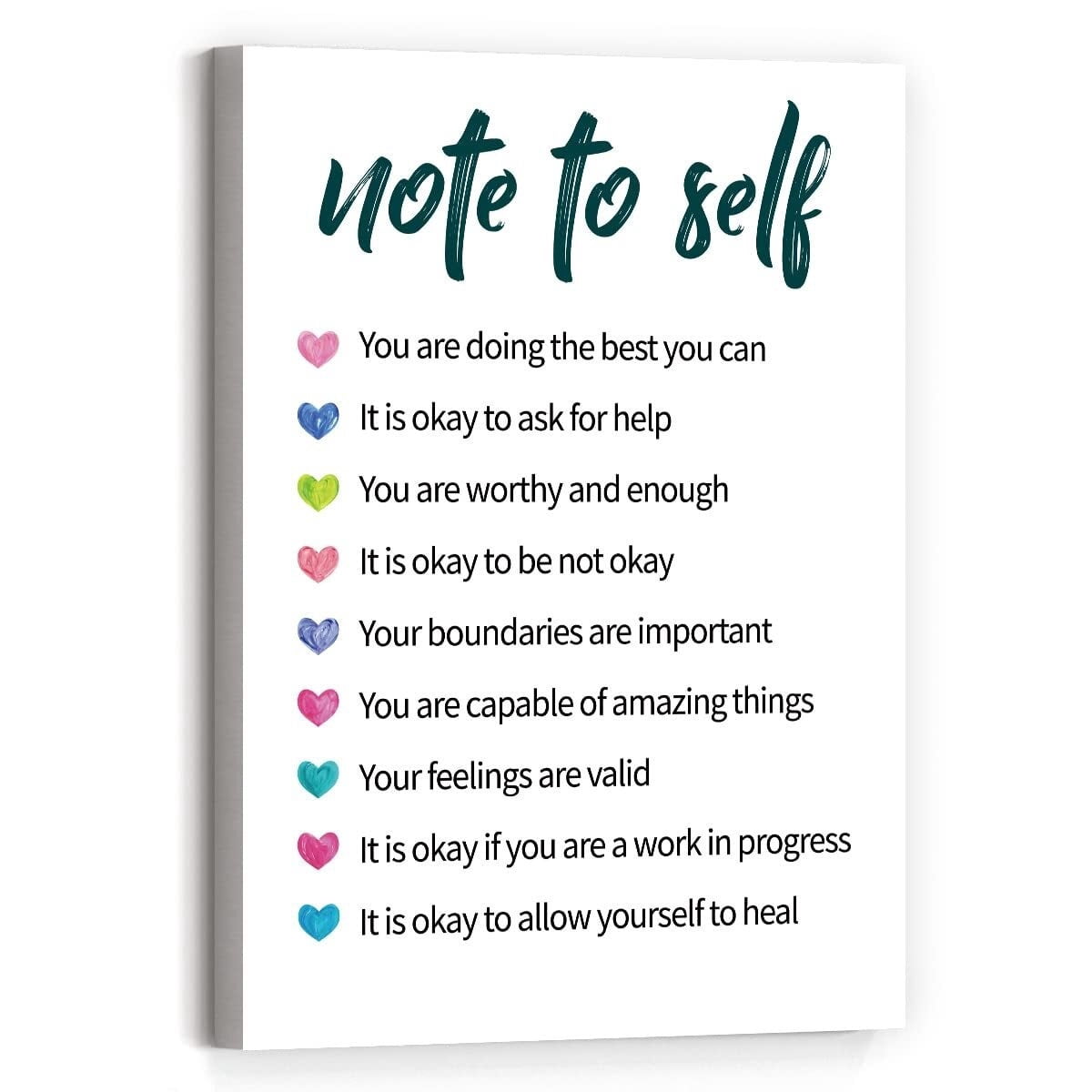 Note to Self Canvas Wall Art poster Inspirational Mental Health Wall ...