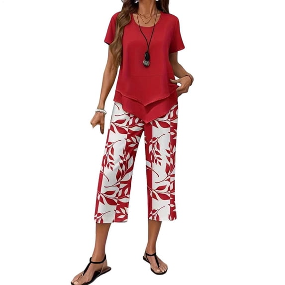 adaychics 2 Piece Summer Sets for Women Crewneck Short Sleeve Blouses ...