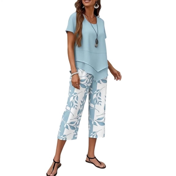 adaychics 2 Piece Summer Sets for Women Crewneck Short Sleeve Blouses ...