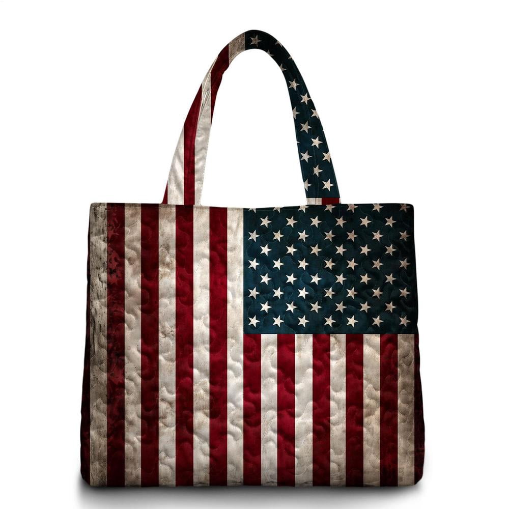 adaychics American Flag Quilted Tote Bag Star Stripes Print Shoulder ...