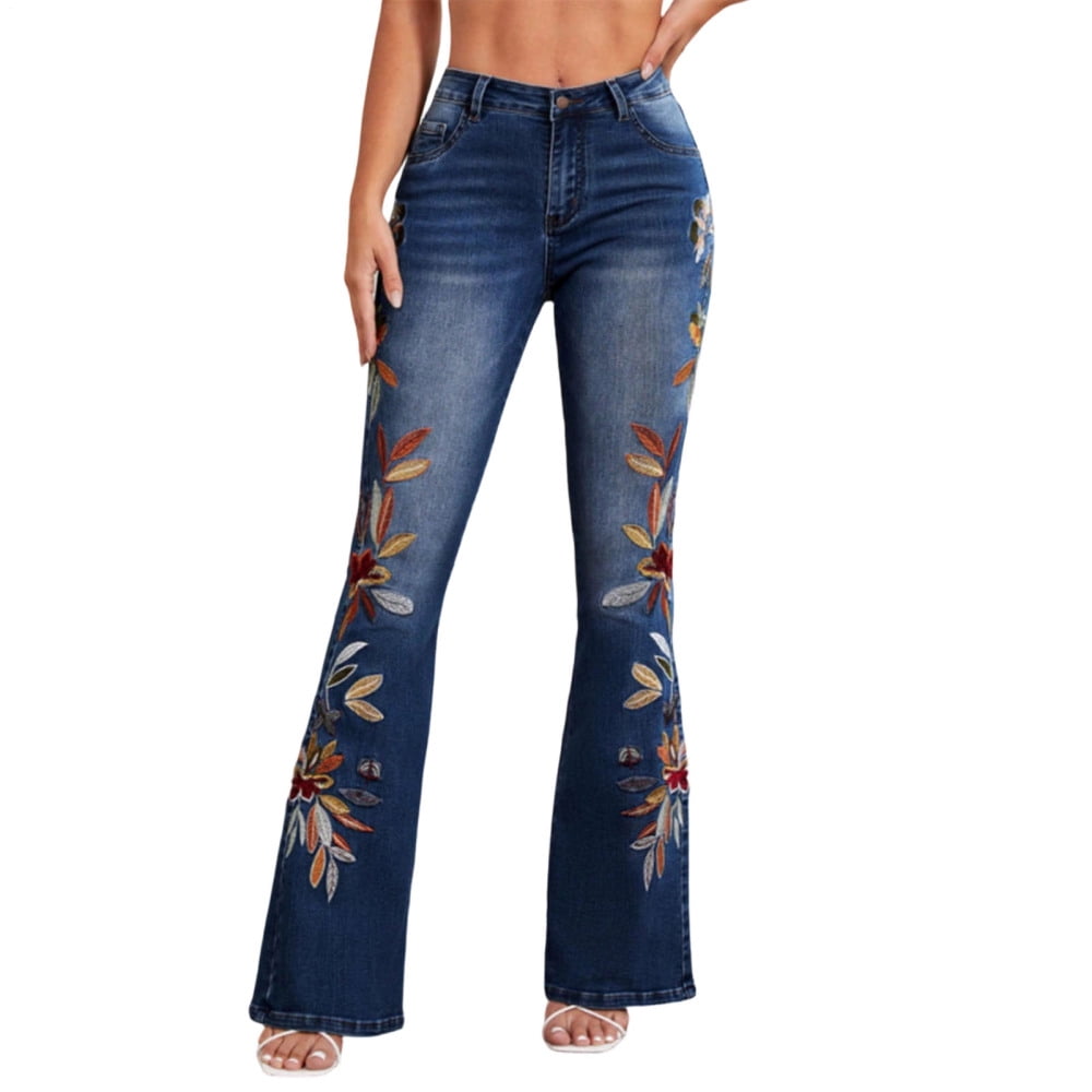 adaychics Bell Bottom Jeans for Women Embroidered High Waisted Bell ...