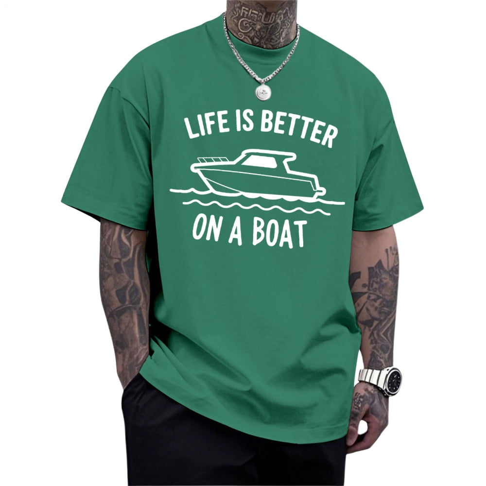 adaychics Boating Tee Shirts for Men Boat Short Sleeve Oversized ...