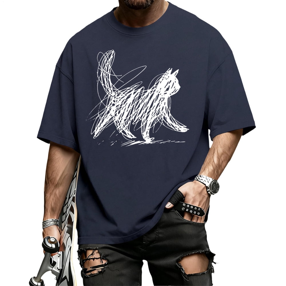 adaychics Cat T Shirts for Men Crew Neck Fashion Graphic Tees Loose Fit ...