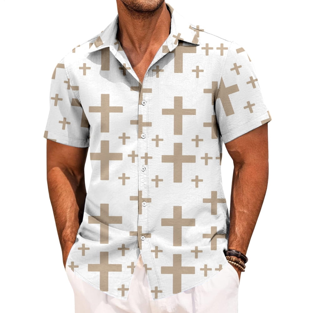 adaychics Christian Hawaiian Shirt for Men Short Sleeve Cross Print ...