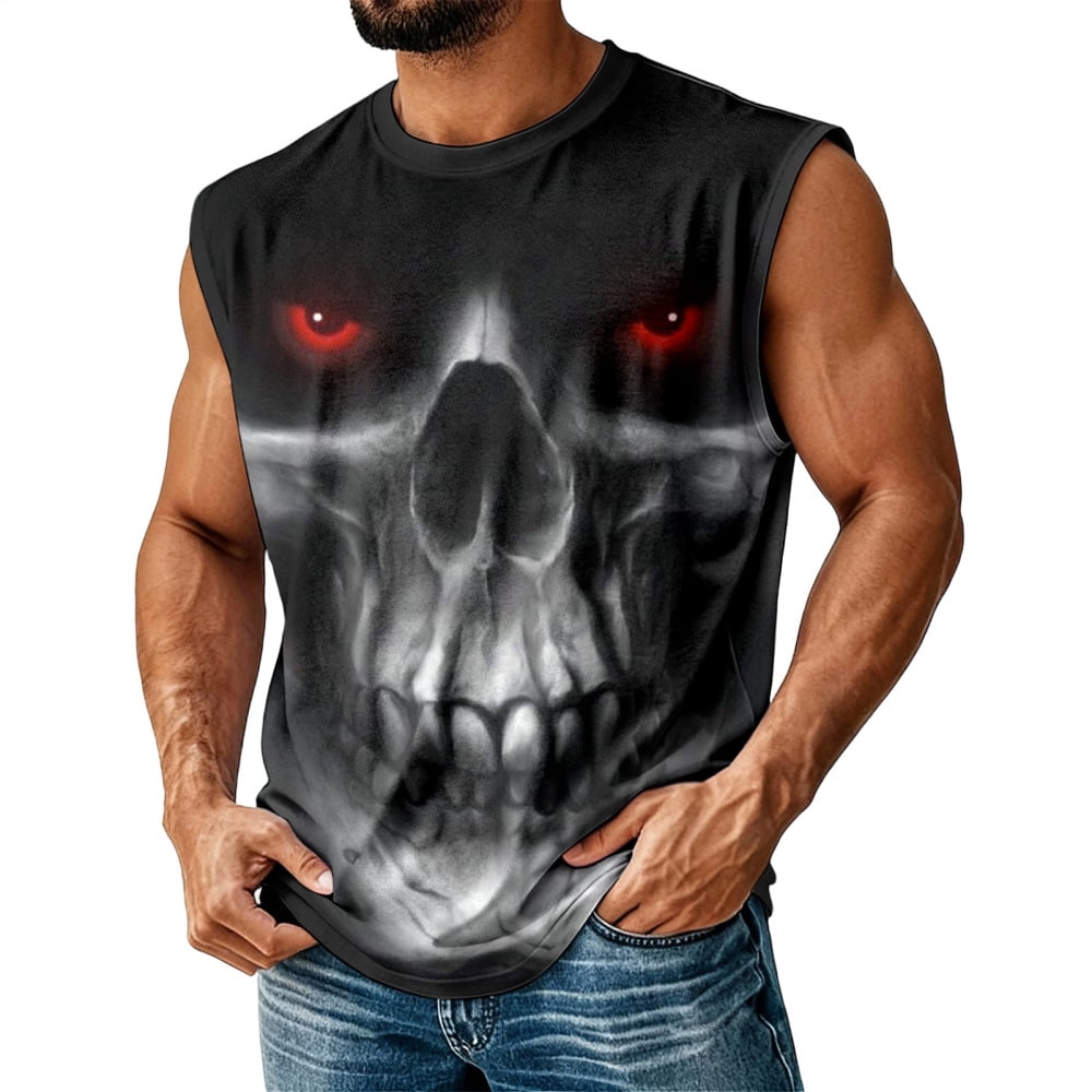 adaychics Gothic Tank Tops Men Crew Neck Skull Casual Sleeveless Shirts ...