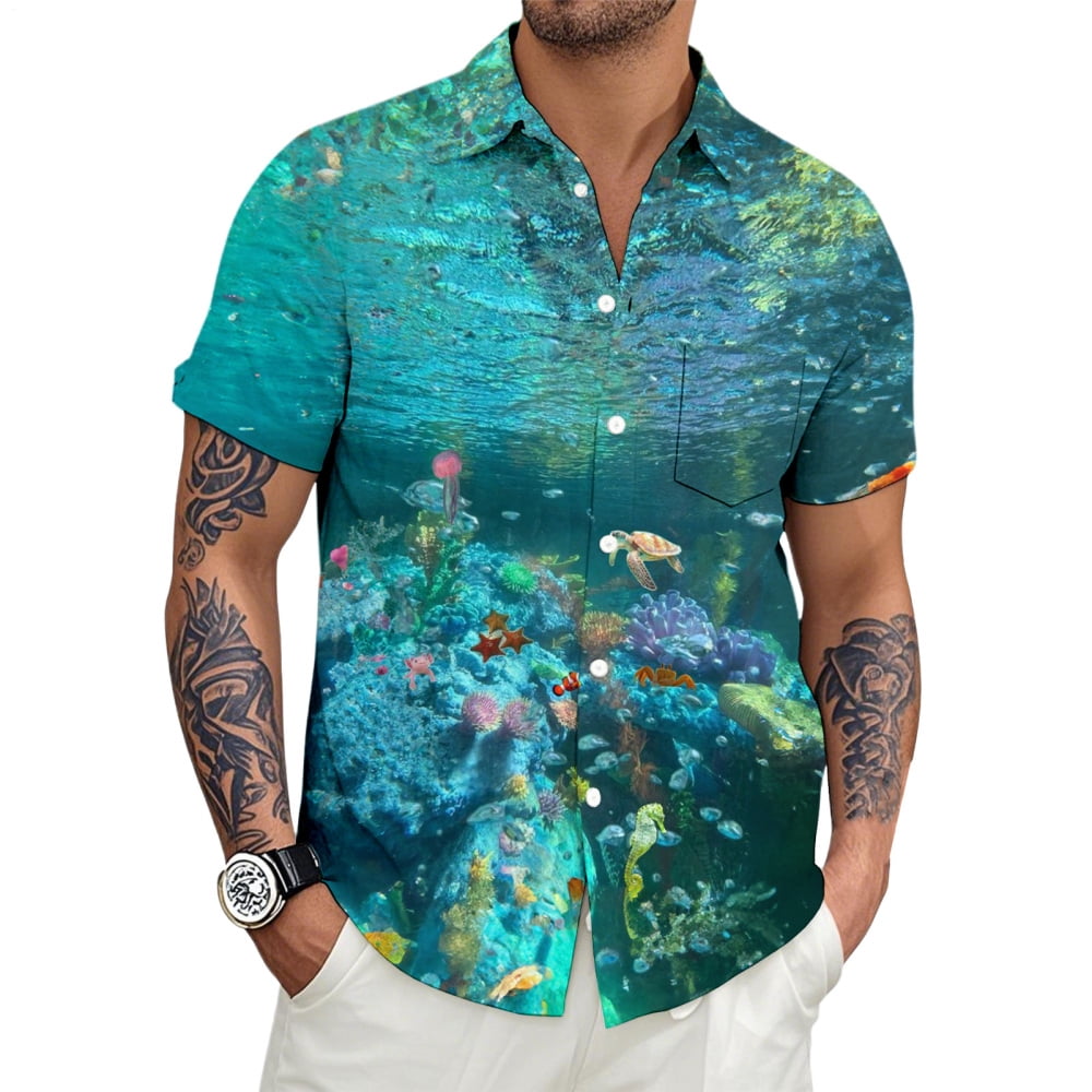 adaychics Hawaiian Shirt for Men Underwater World Scene Marine Life ...