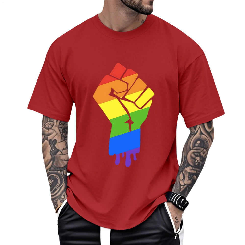 adaychics LGBT Pride T Shirts Rainbow Fist Men Oversized Short Sleeve ...