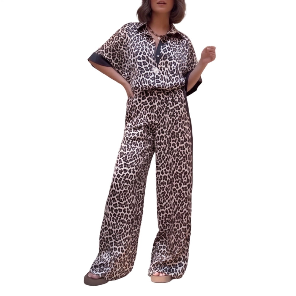 adaychics Lounge Set Women 2 Piece Leopard Print Loose Shirt and Wide ...