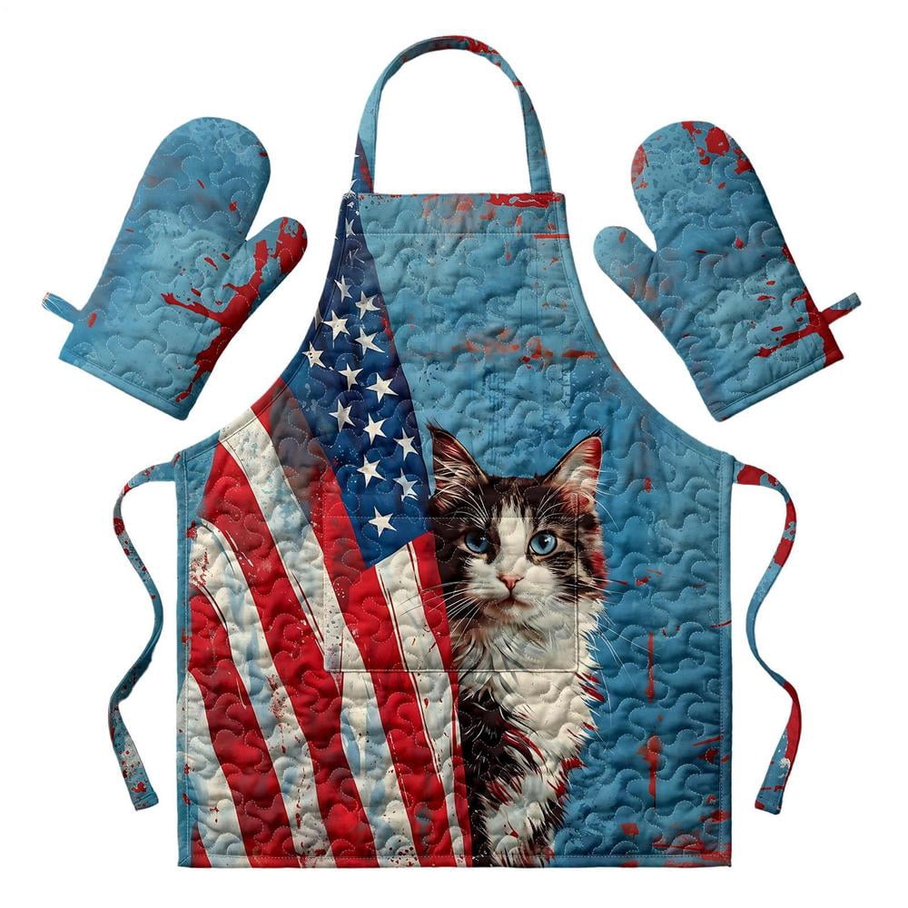 adaychics Matching Apron and Oven Mitts American Flag Animal Kitchen ...