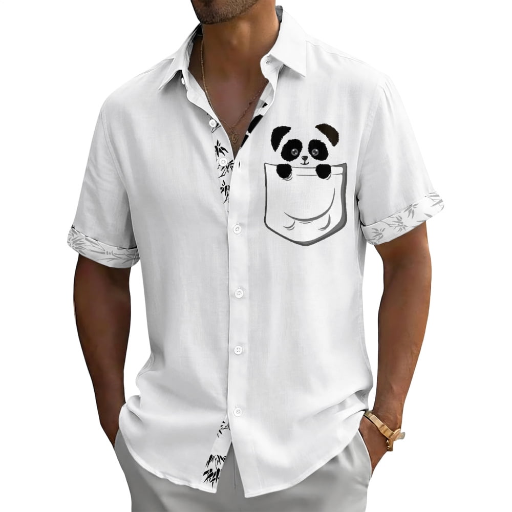 adaychics Men Hawaiian Shirt Cartoon Panda Casual Short Sleeve Button ...