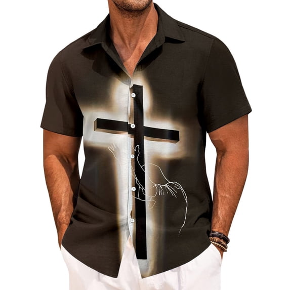 adaychics Mens Christian Button Up Shirts Cross Print Casual Collared ...