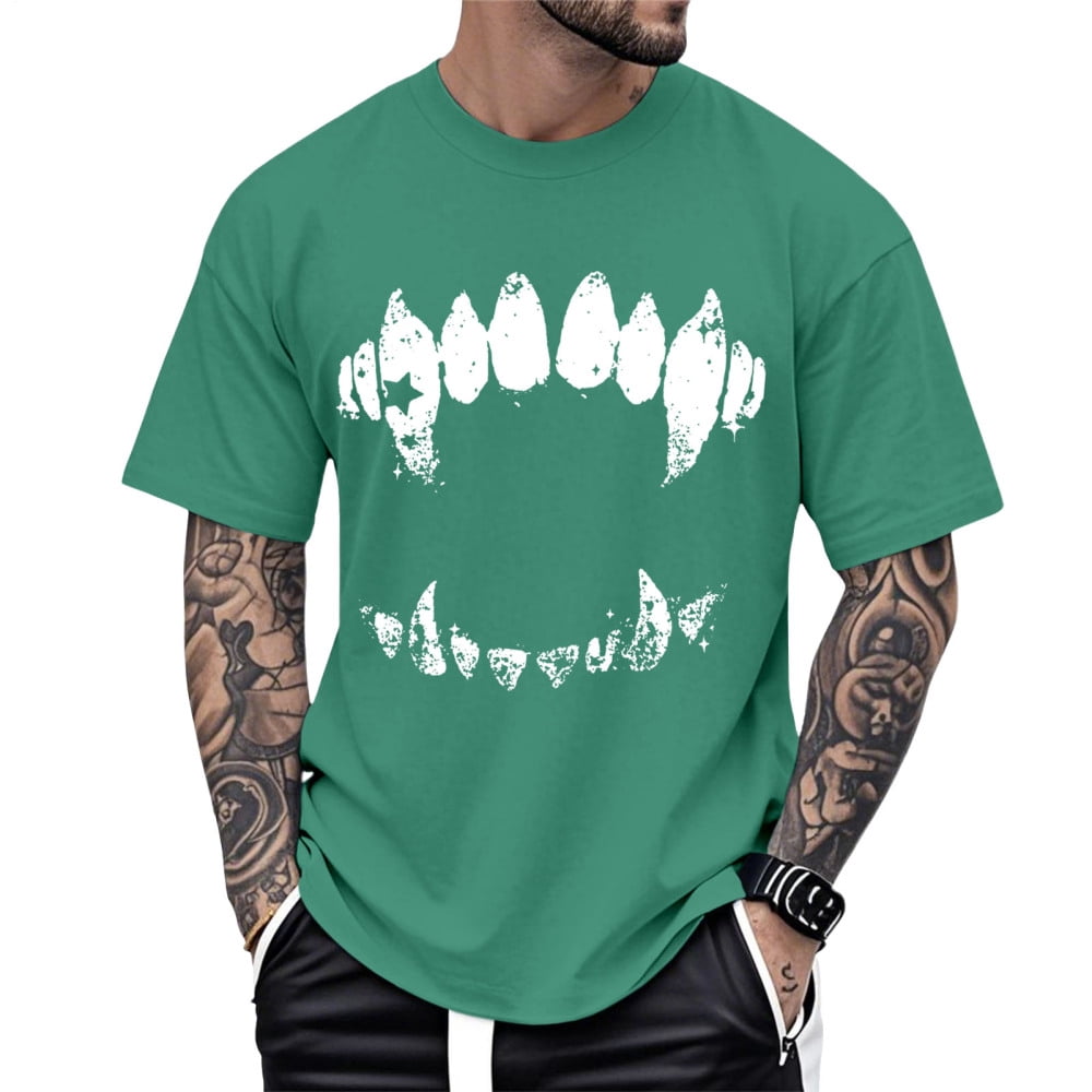 adaychics Mens Horror Tshirts Teeth Crew Neck Casual Graphic Tees ...