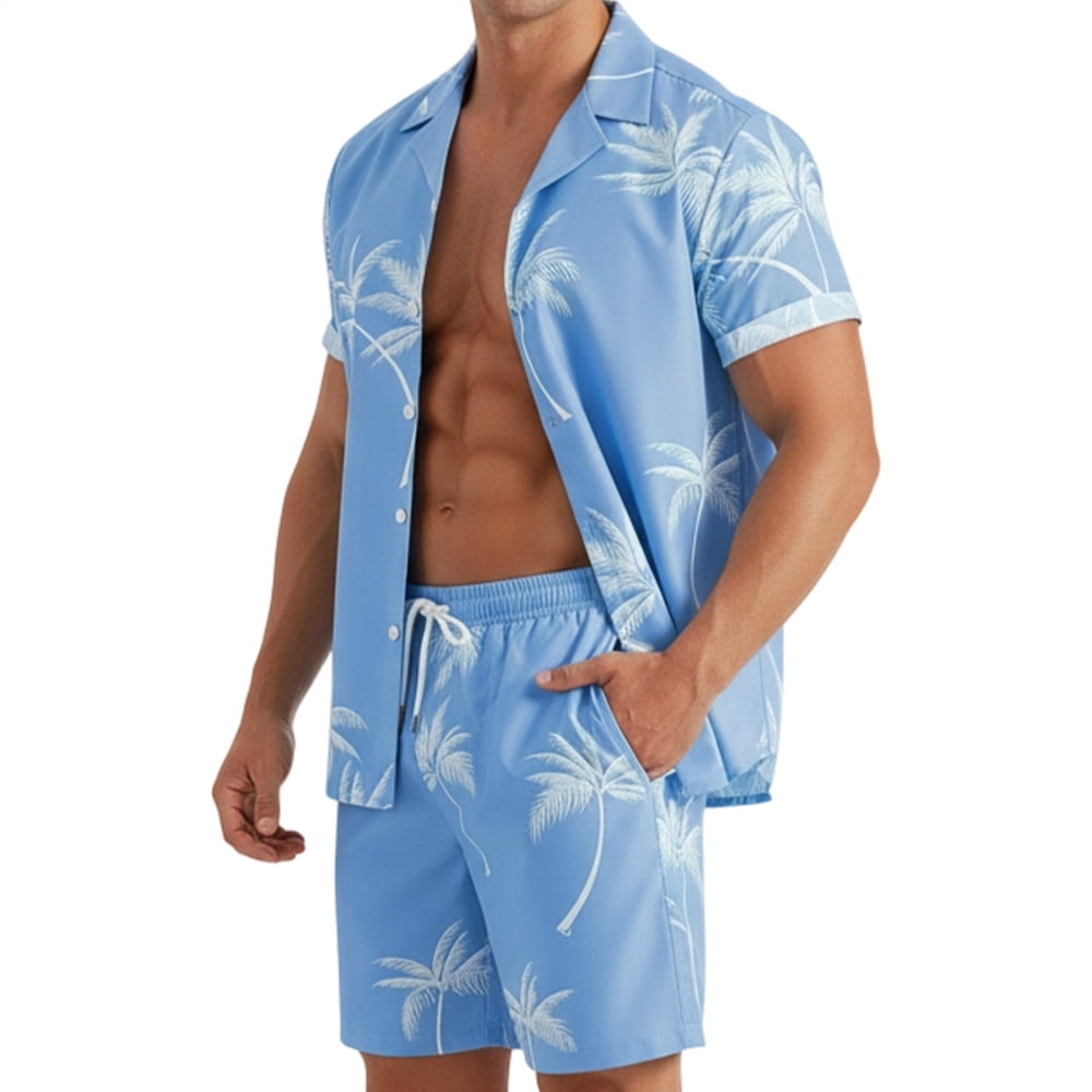 adaychics Mens Matching Shirt and Shorts Set 2 Piece Hawaiian Shirt and ...