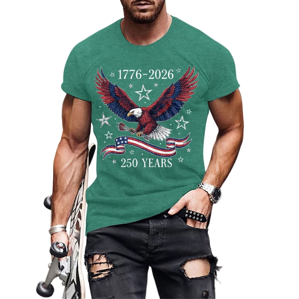 adaychics Patriotic Shirts for Men 250 Years 1776-2026 Casual Crewneck ...