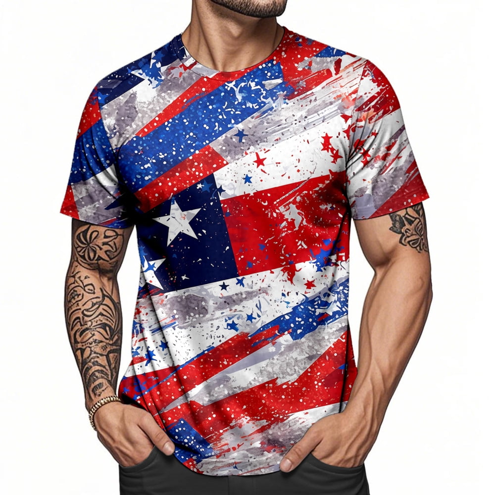 adaychics Patriotic T Shirts for Men American Flag Patriotic Crew Neck ...