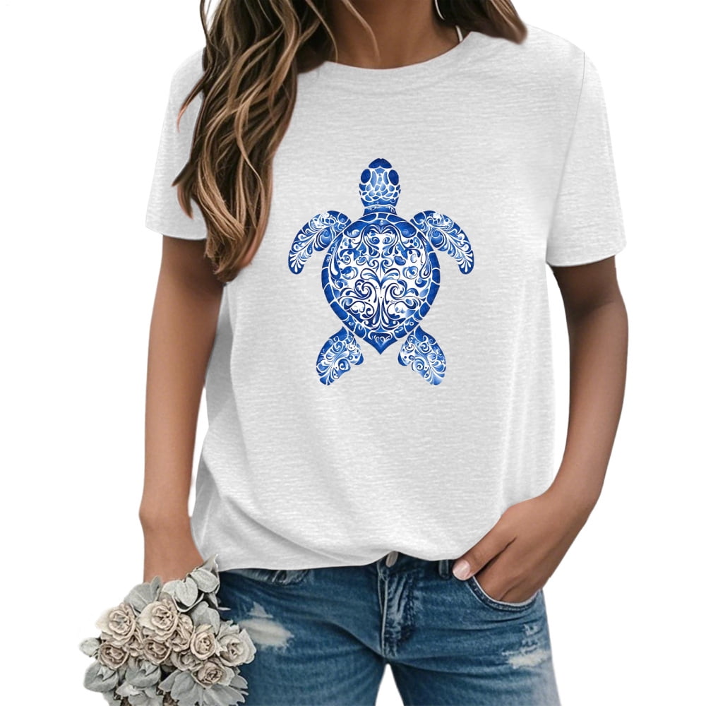 adaychics Sea Turtle Shirts for Women Crew Neck Funny Summer T Shirts ...