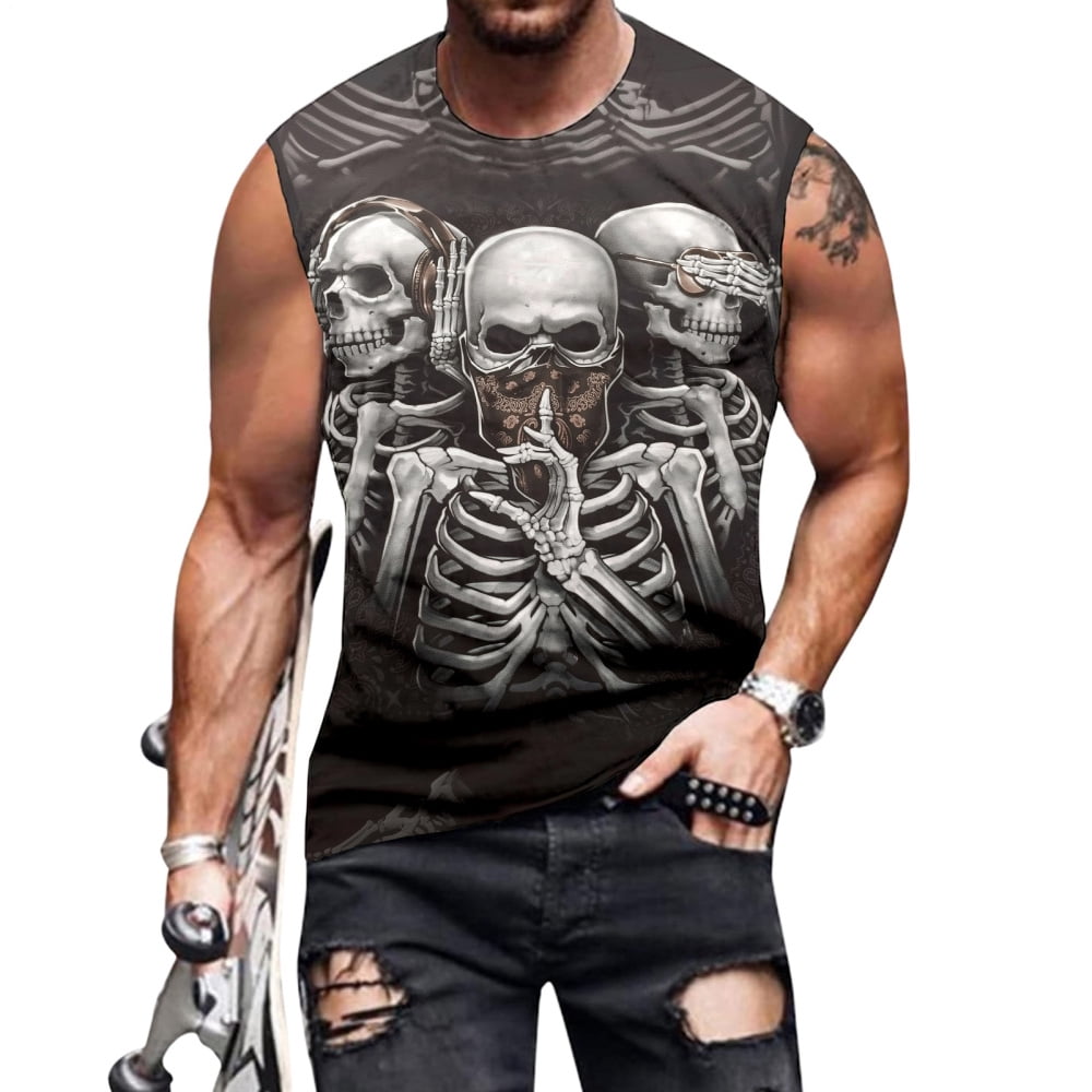 adaychics Skull Tank Top Men Gothic Skull Print Workout Tank Top ...