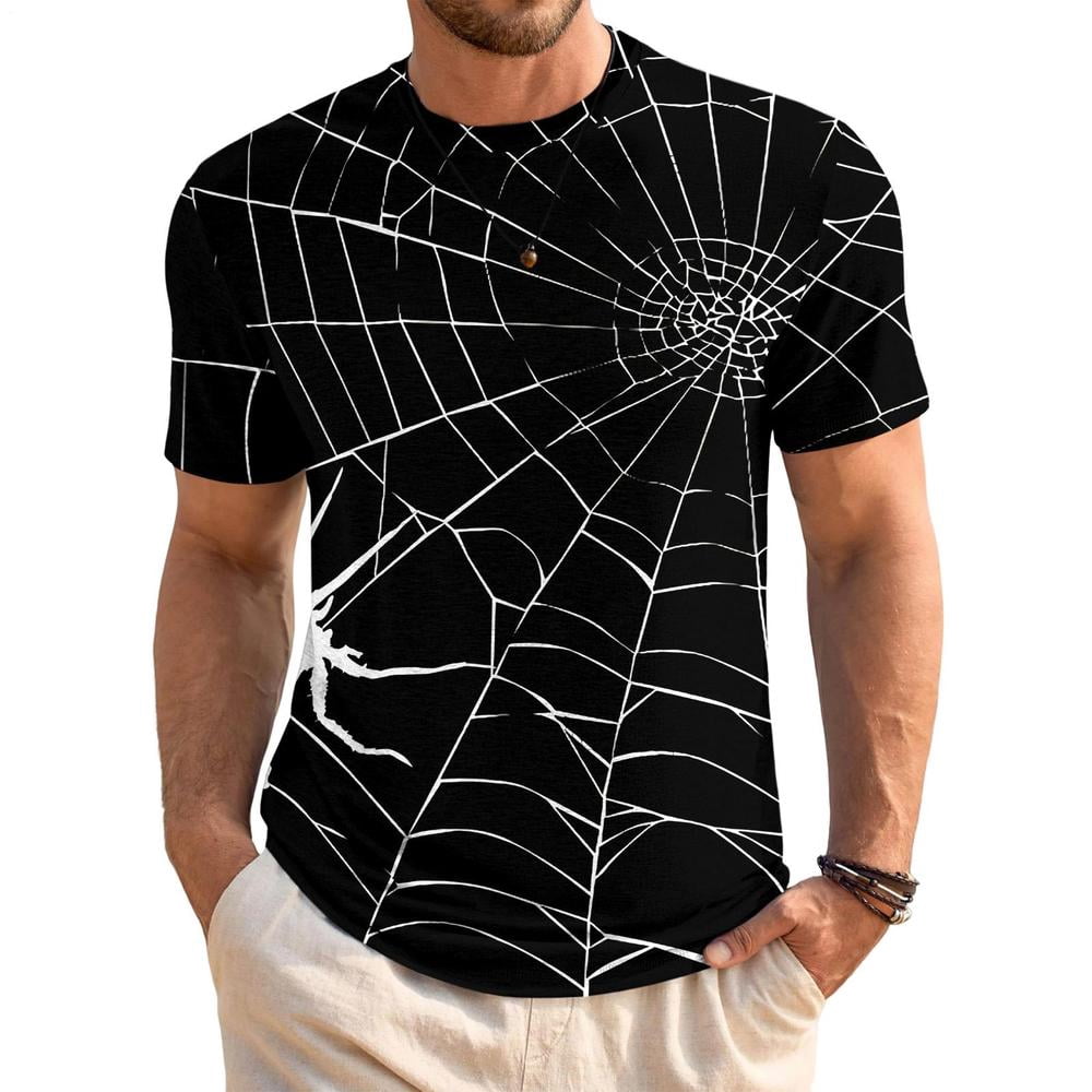 adaychics Spider T-Shirts for Men Spider Web Print Summer Crew Neck Tee ...