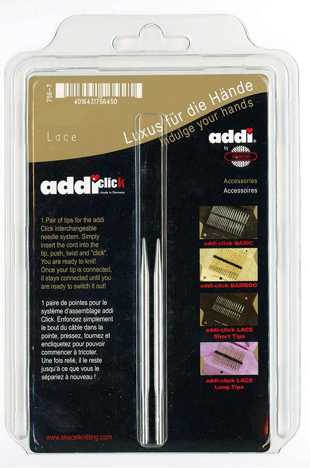 addi Click Interchangeable Knitting Needle Tips Short Rocket Lace Set 3 ...